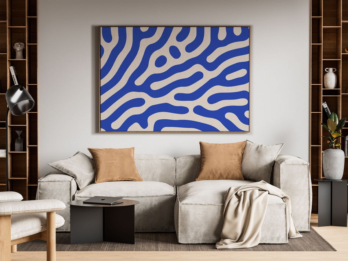 Cerulean Blue Abstract Horizontal Wall Art, Mid Century Modern, Guy ...