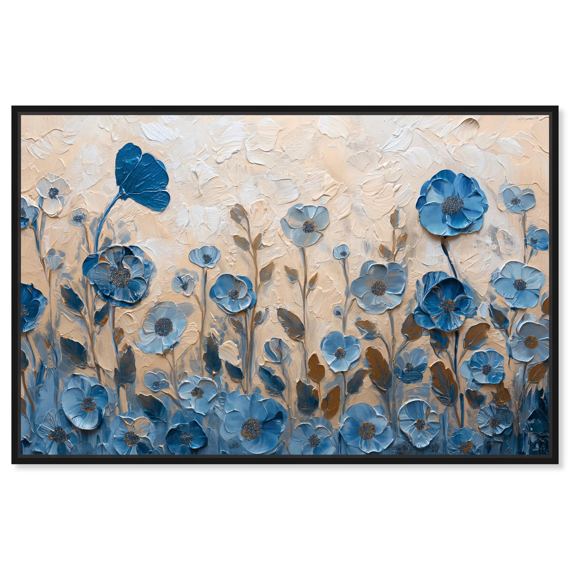 Cerulean Blue Flowers I Canvas Blue Floral Art by Art Remedy, Black ...