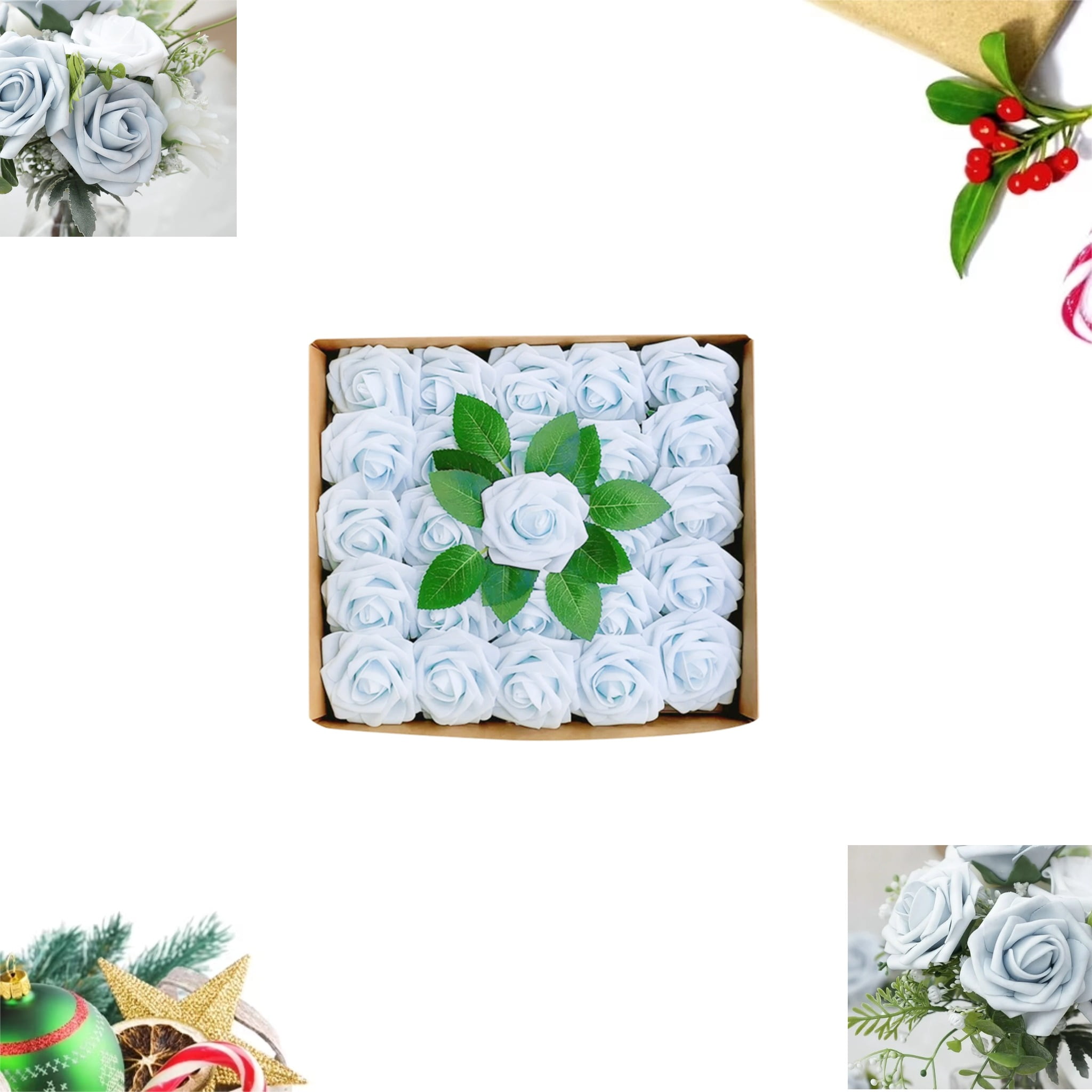 Cerulean Blue Foam Artificial Roses with Stems for Wedding Bridal ...