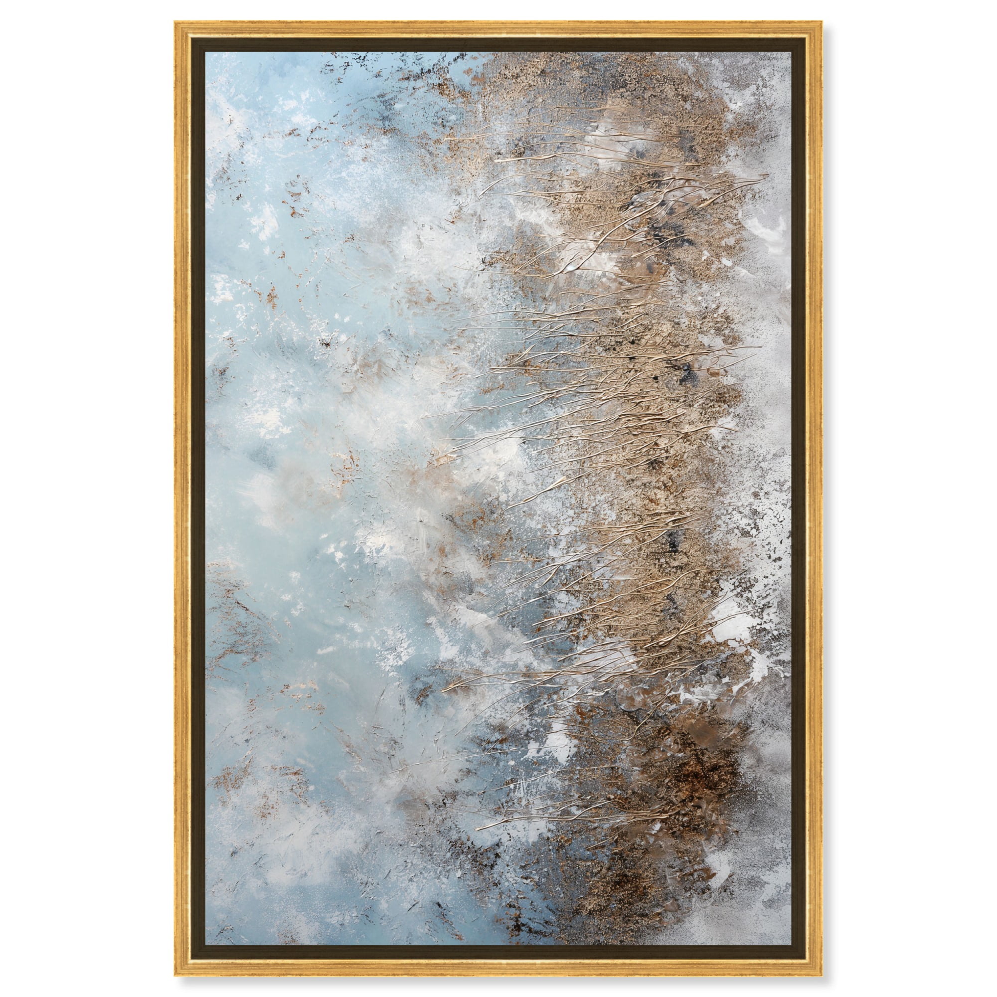 Cerulean Shore Canvas Elegant Gold Abstract by Art Remedy, Gold Frame ...