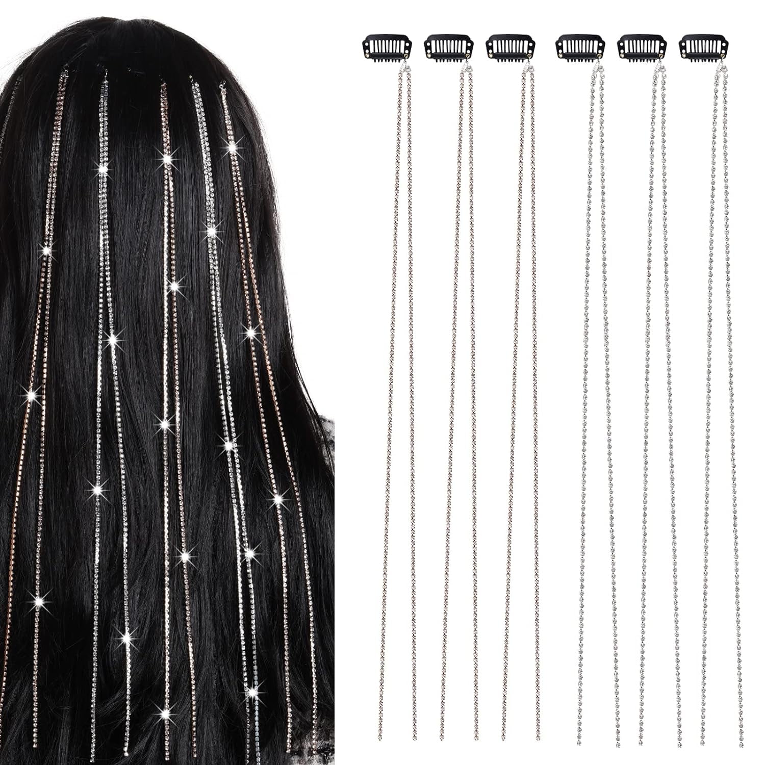 Cerun 6Pcs Premium Hair Jewelry for Braids Rhinestone Hair Chains Clips ...