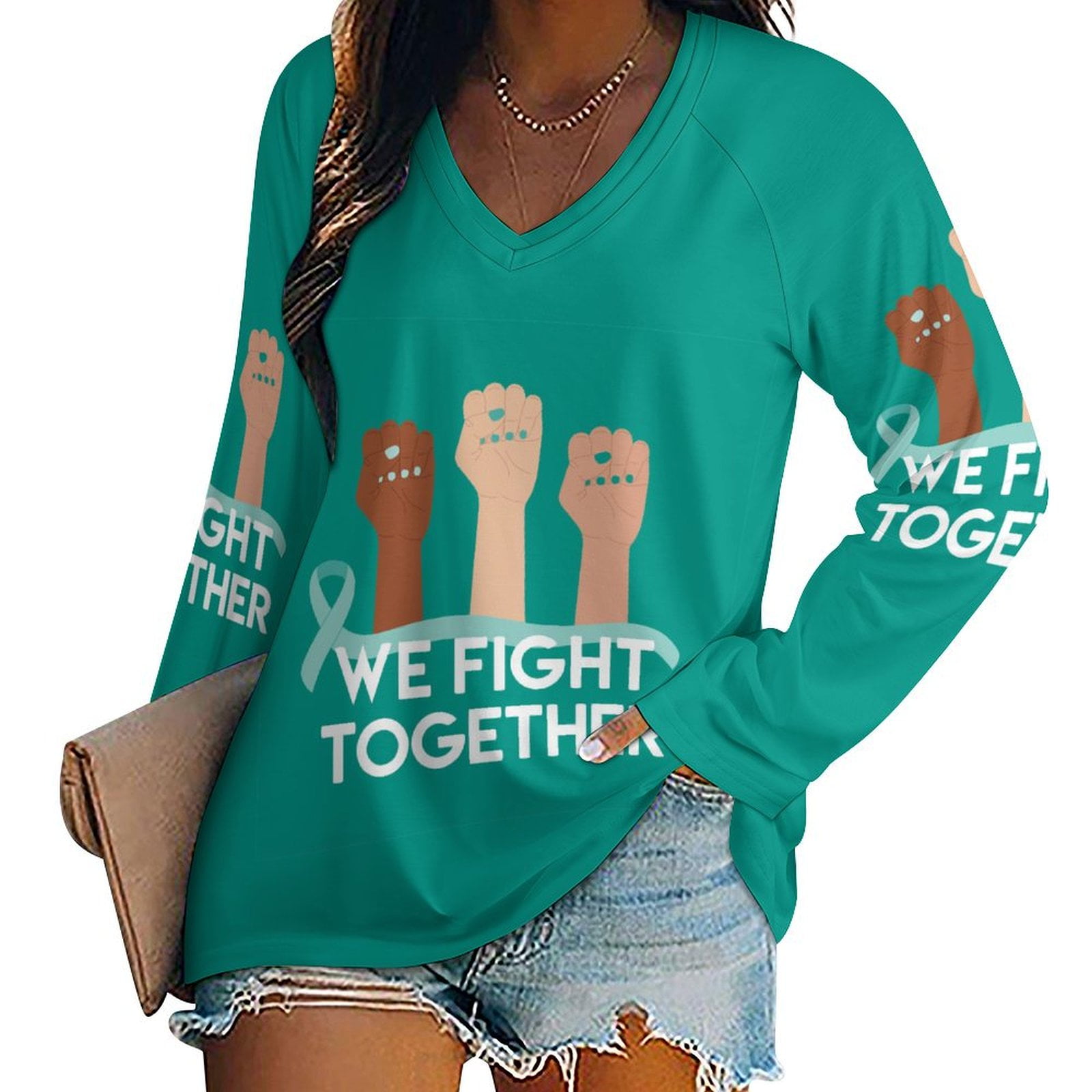 Cervical Cancer Awareness Month Women's Long Sleeve Shirts Casual V ...