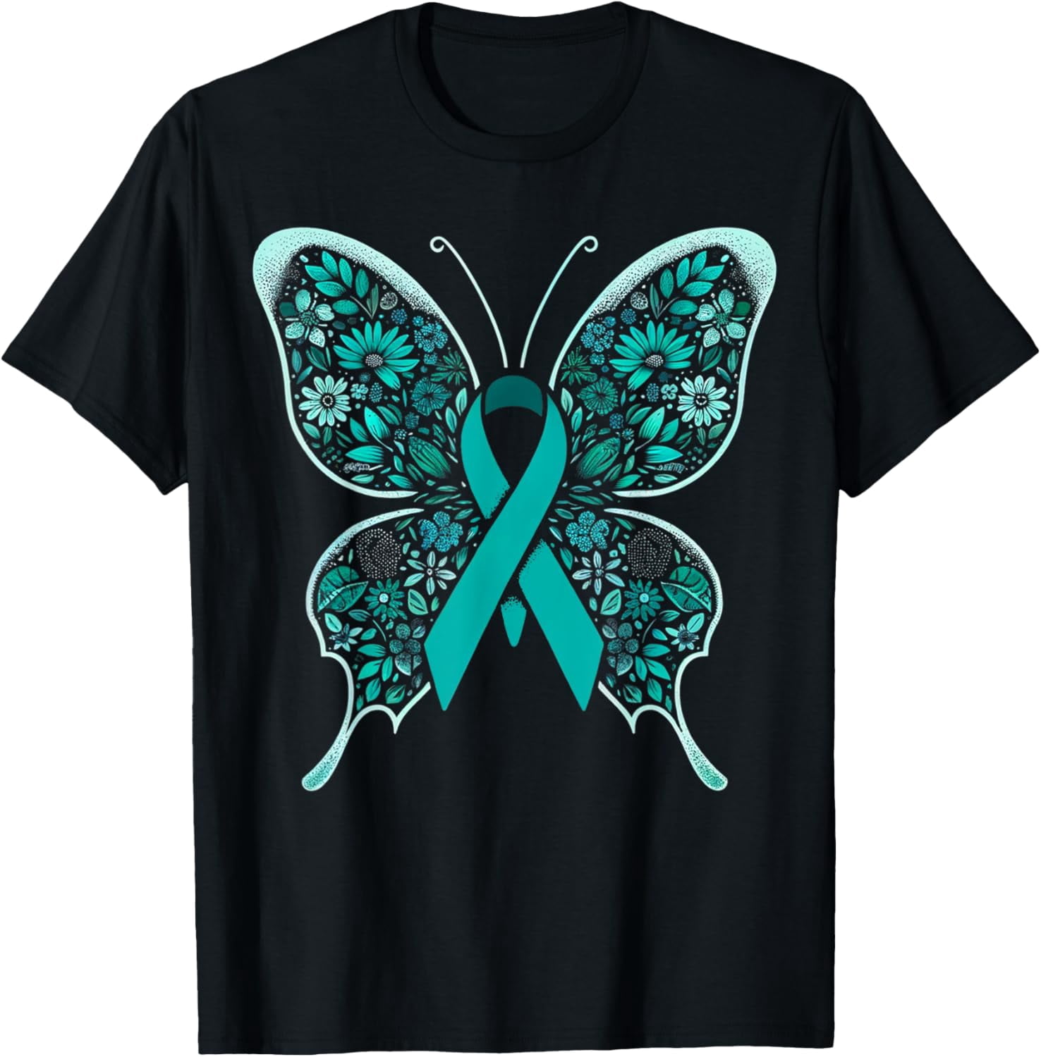 Cervical Cancer Awareness Teal Butterfly Ribbon T-Shirt - Walmart.com
