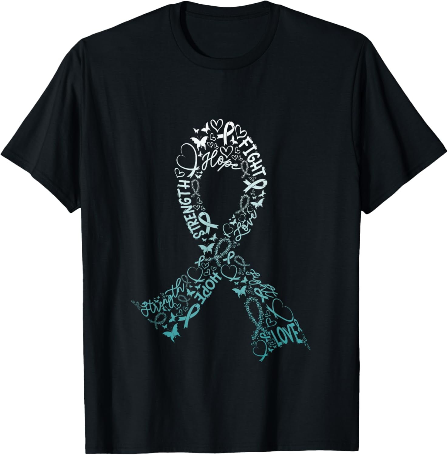 Cervical Cancer Fight Warrior Teal Cancer Ribbon Gifts T-Shirt ...