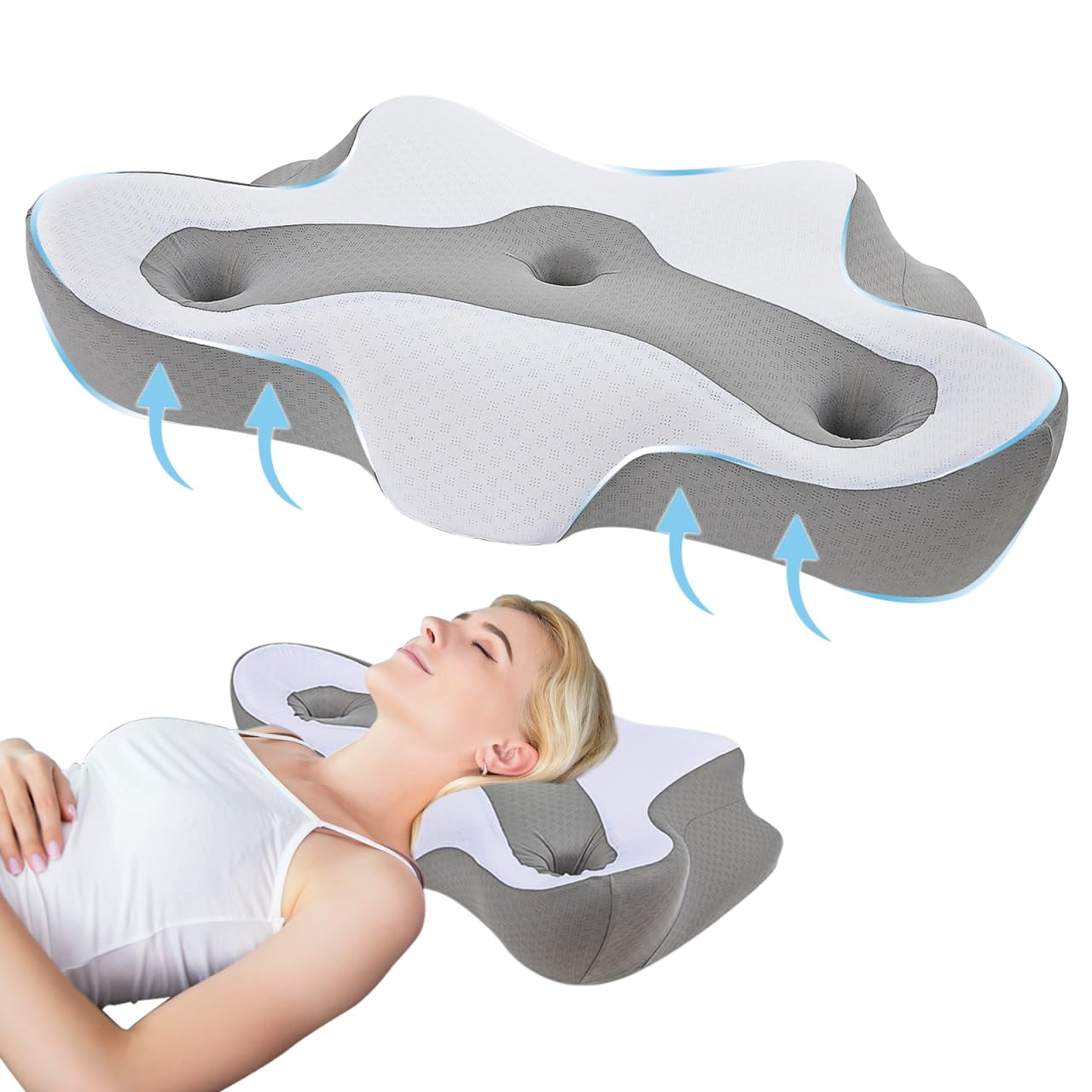Cervical Neck Pillow, Ear Pressure Relief Side Sleeper Pillow, Memory ...