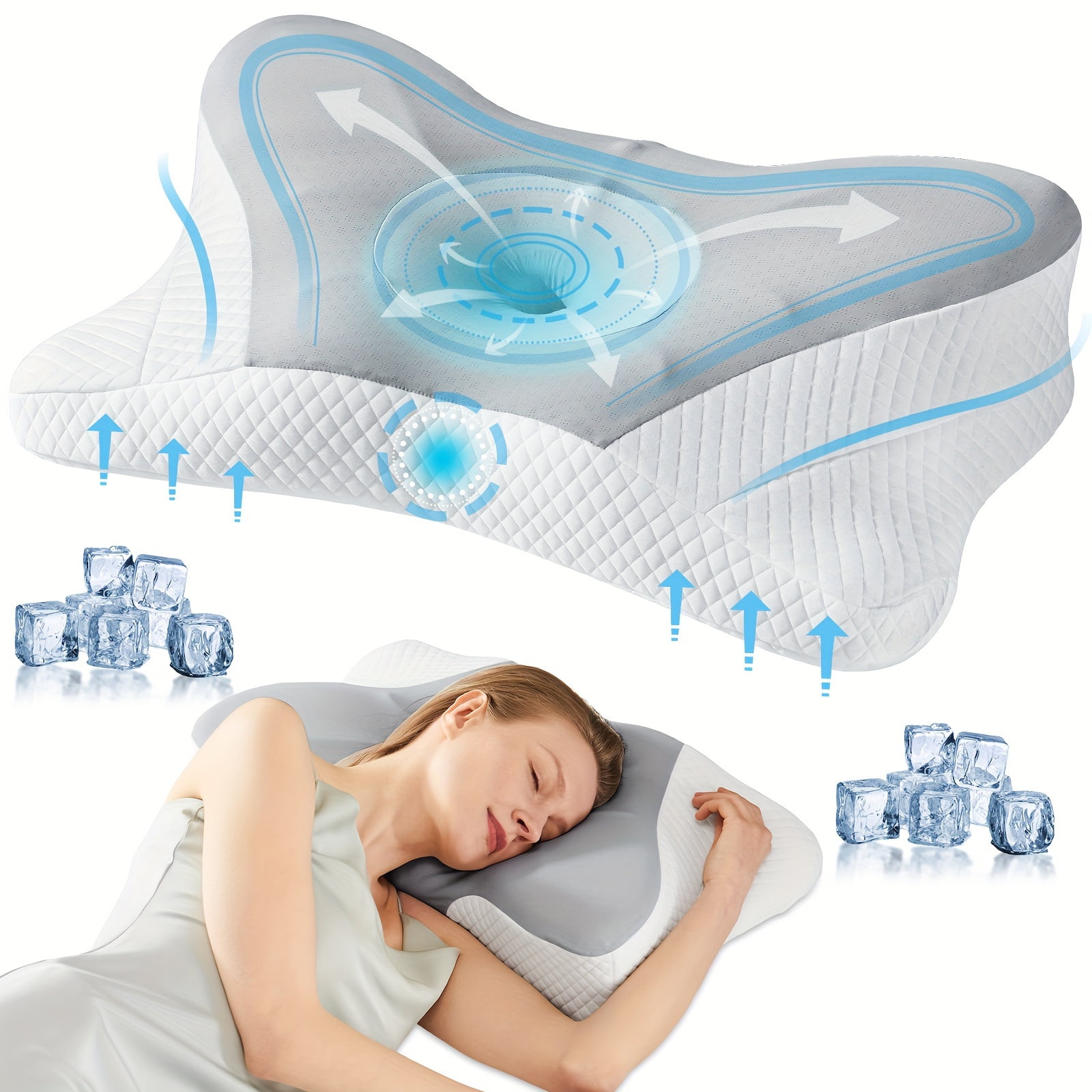 Cervical Neck Pillow, Ergonomic Contour Neck Pillows, Memory Foam ...