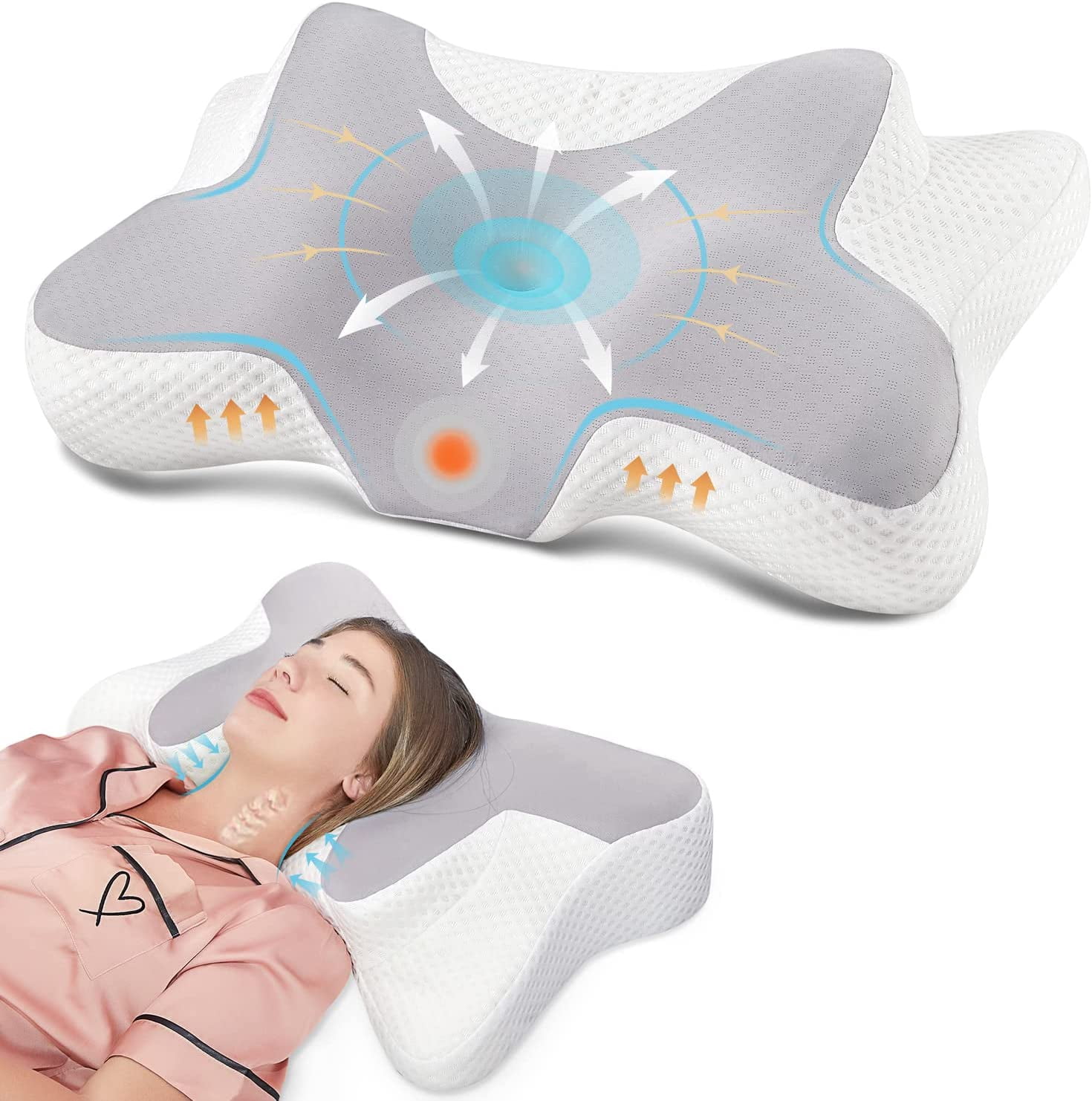 Cervical Pillow for Bed Sleeping, Memory Foam Contour Neck Pillows with ...