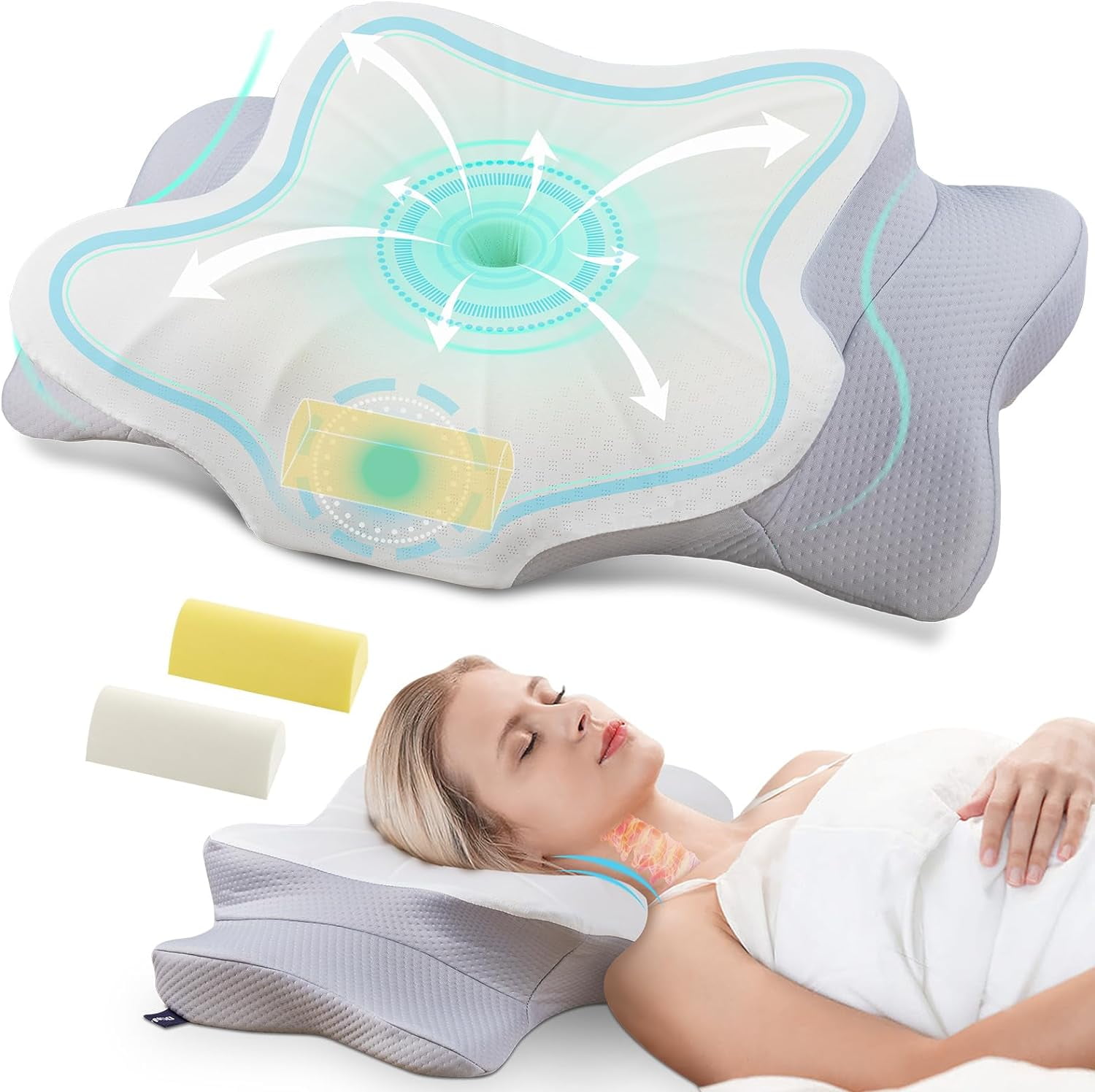Cervical Pillow,Contour Memory Foam Pillow,Ergonomic Neck Support ...