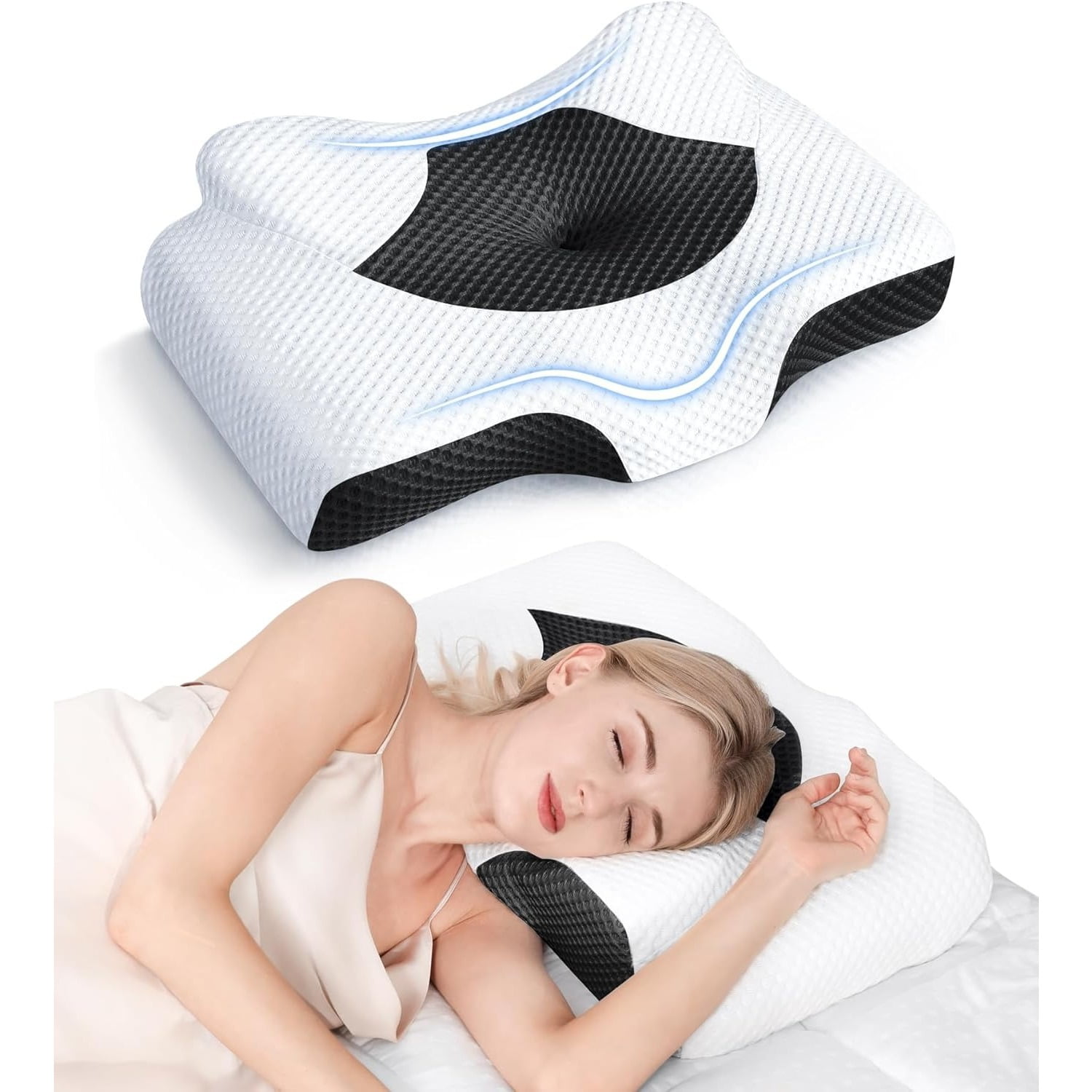 Cervical Pillow for Neck Pain Relief, Hollow Design Odorless Memory ...