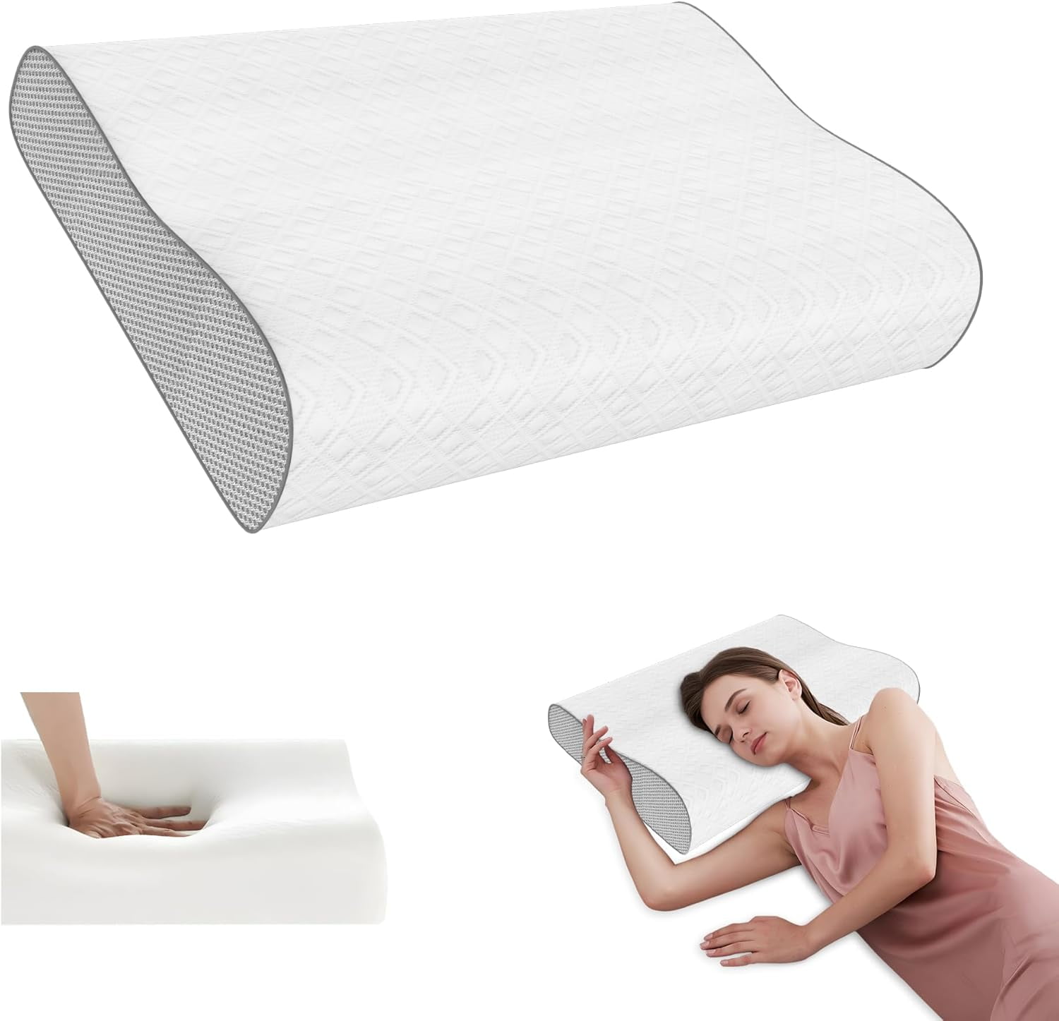 Cervical Pillow for Neck Pain Relief, Memory Foam Pillow, Ergonomic ...