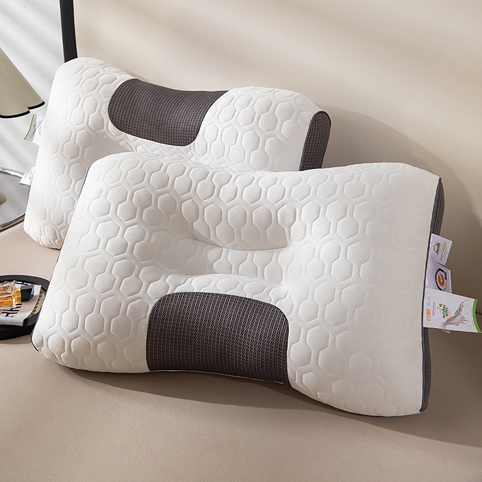 Cervical Support Pillow with Memory Foam Core for Neck Pain Relief and ...