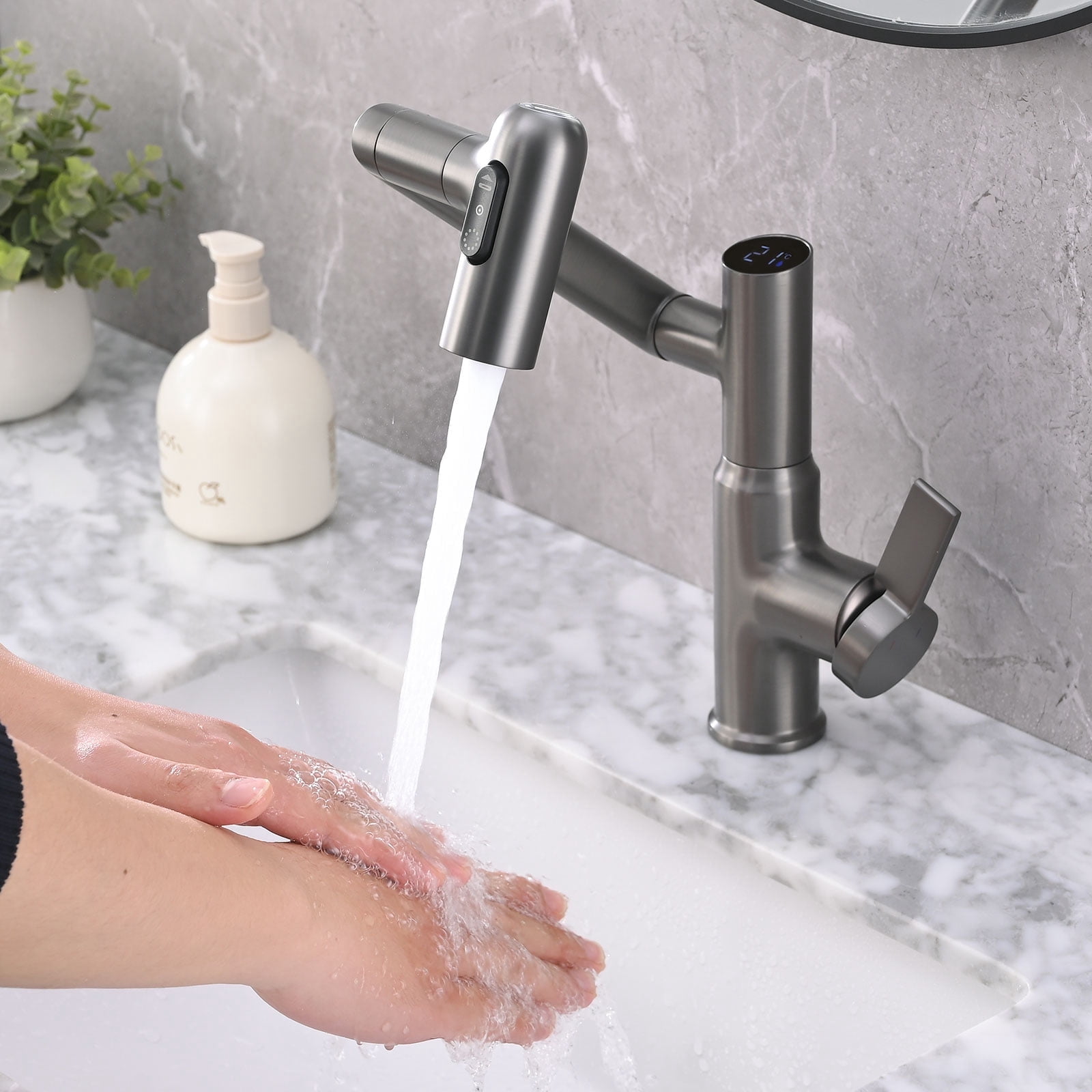 Cerypsa Rotated Bathroom Faucet 360 Degrees Smart LED Digital Display 3 ...