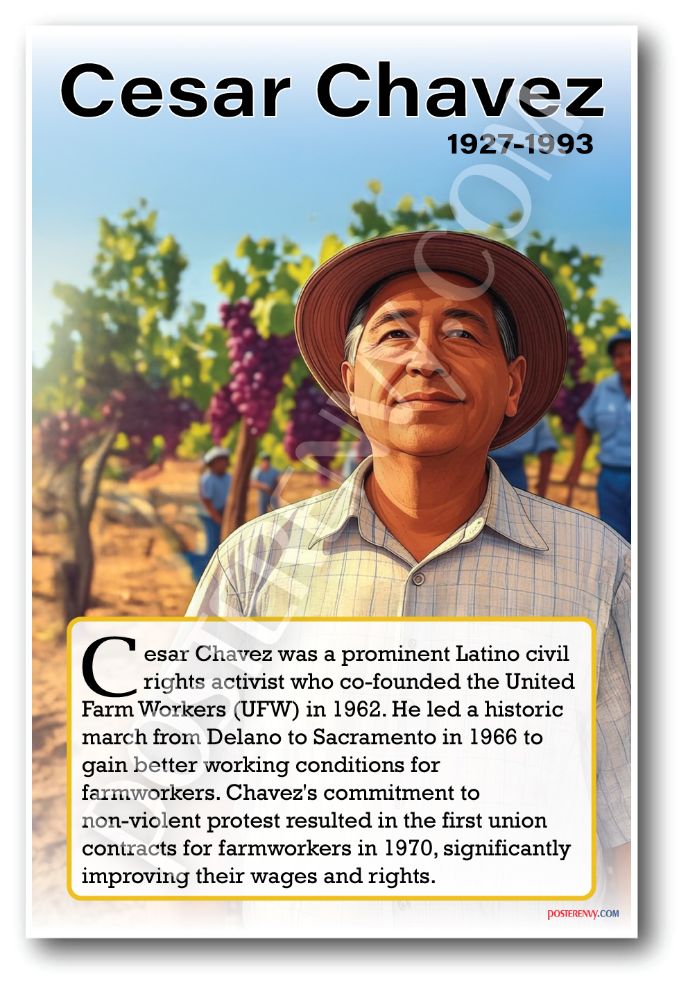 Cesar Chavez - Labor Activist - Biography Poster 18 x 12 inch - Walmart.com