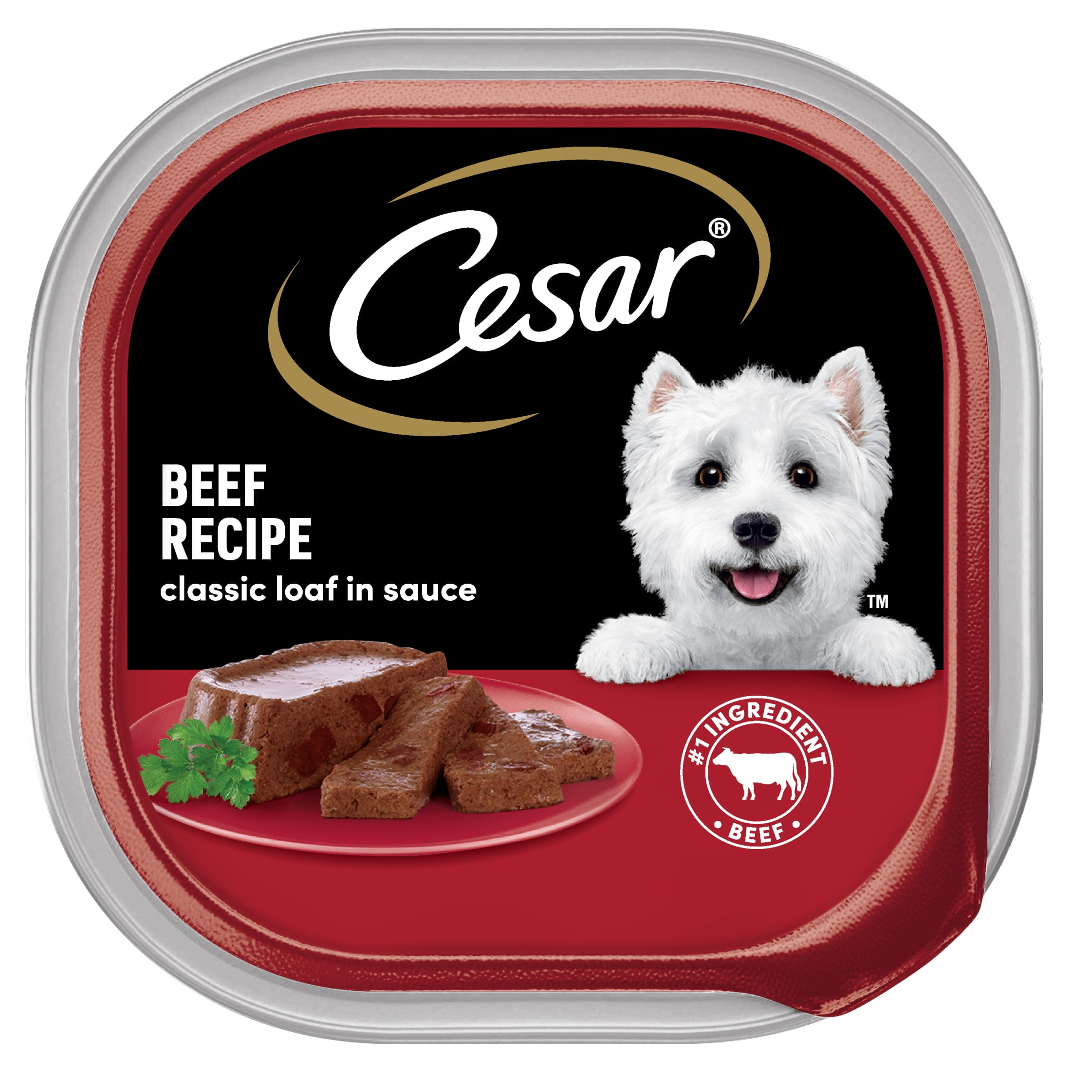 Cesar Classic Loaf in Sauce Beef Recipe Wet Dog Food 3.5 Oz Tray with ...