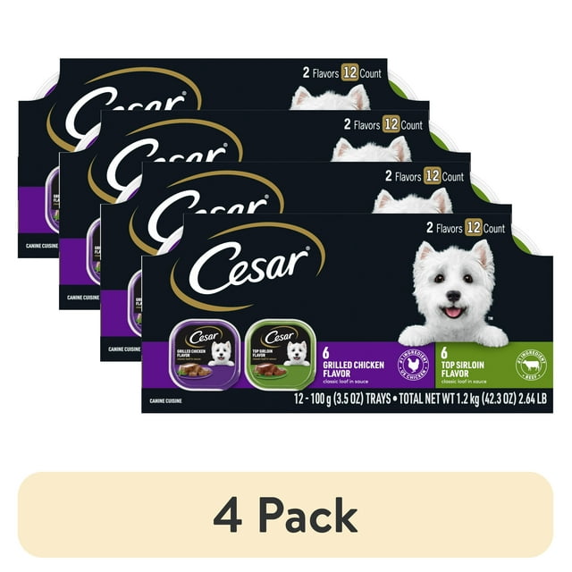 (4 pack) Cesar Classic Loaf in Sauce Wet Dog Food Variety Pack, 3.5 oz ...