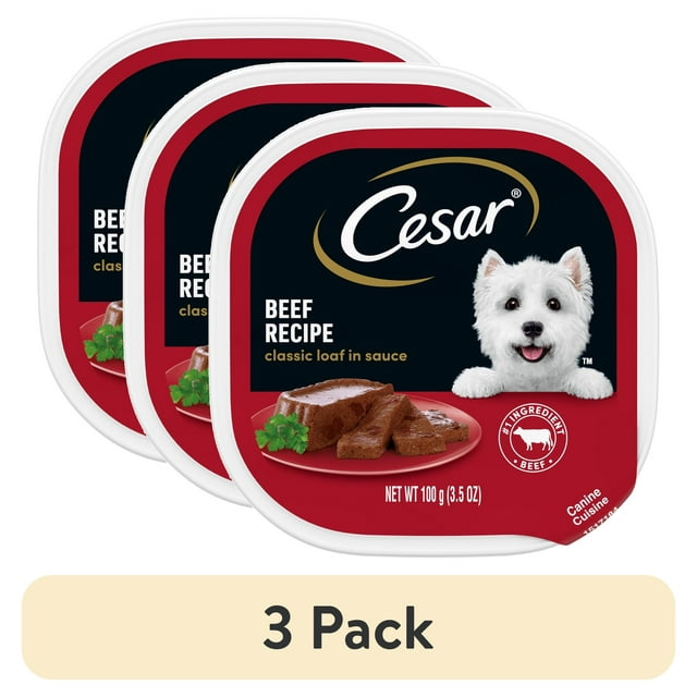 (3 pack) Cesar Classic Loaf In Sauce Beef Recipe Wet Dog Food, 3.5 Oz ...