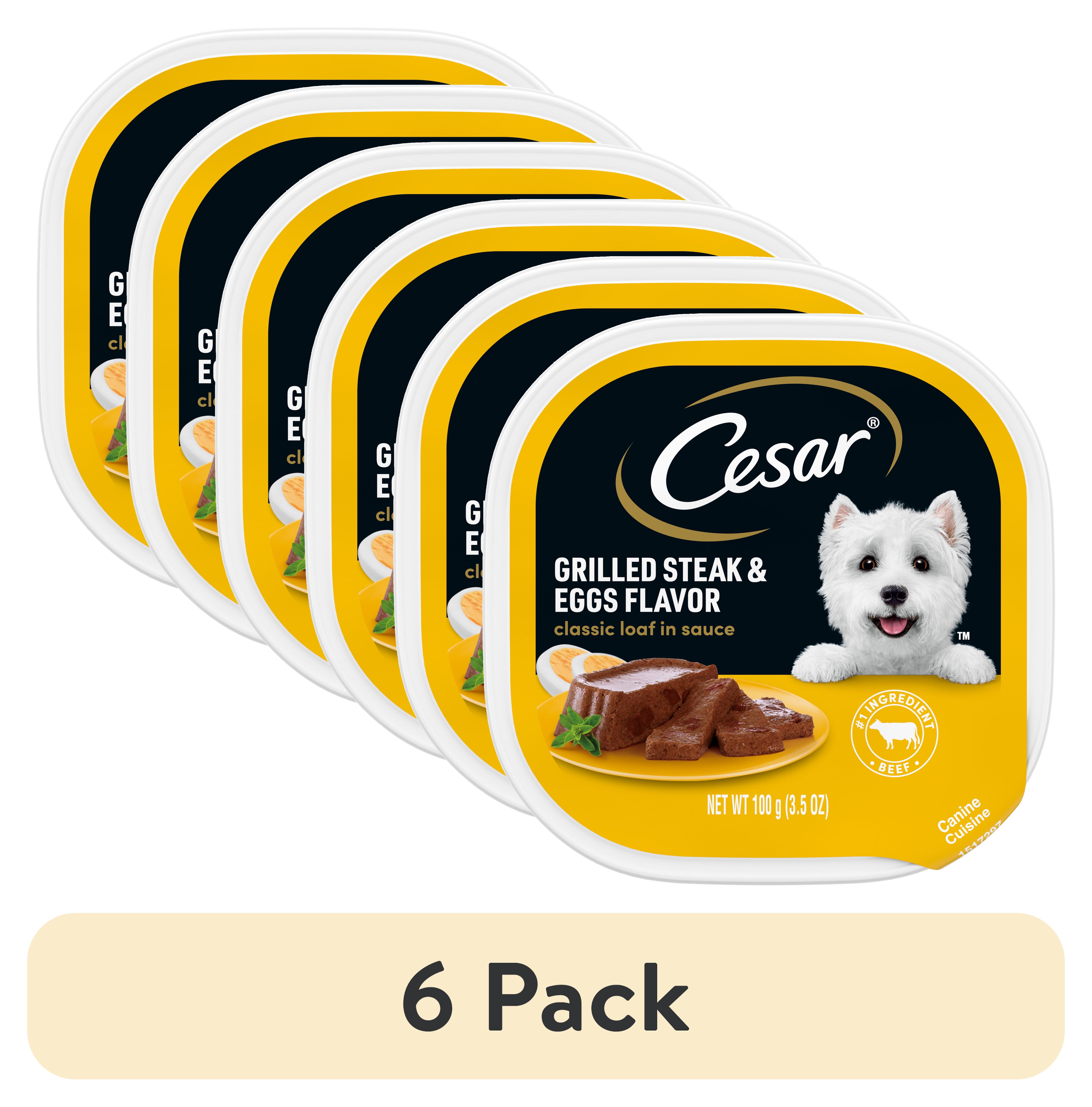 (6 pack) Cesar Classic Loaf In Sauce Grilled Steak & Eggs Dog Food, 3.5 ...