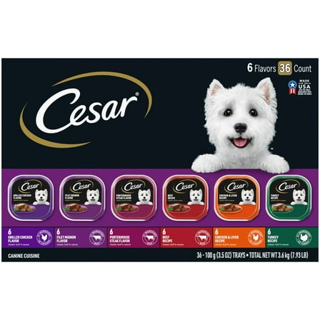 Cesar Gourmet Wet Dog Food, Bacon Feast Variety Pack, Loaf & Topper in ...