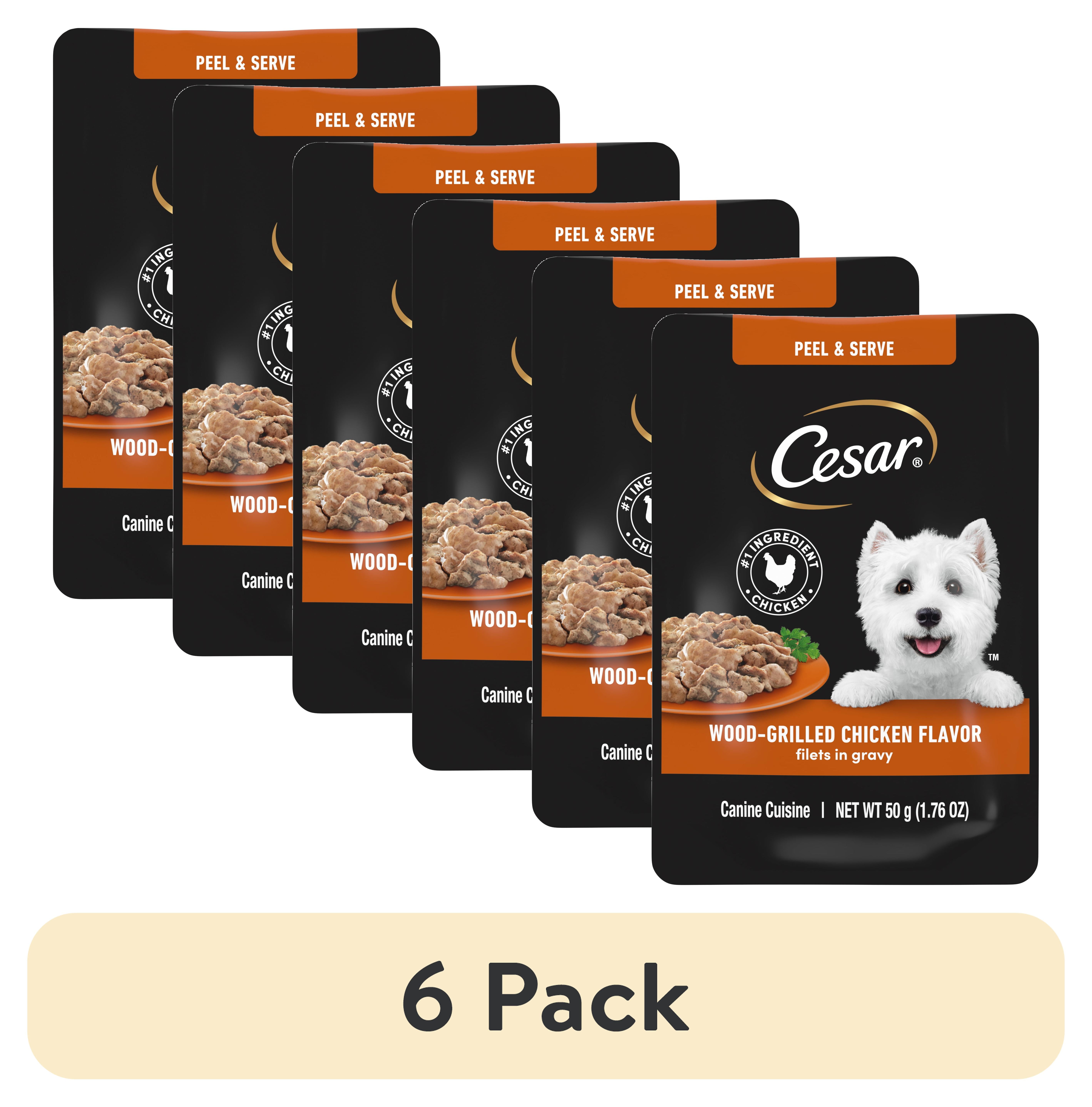 (6 pack) Cesar Pouch Filets In Gravy Wood-Grilled Chicken Wet Dog Food ...