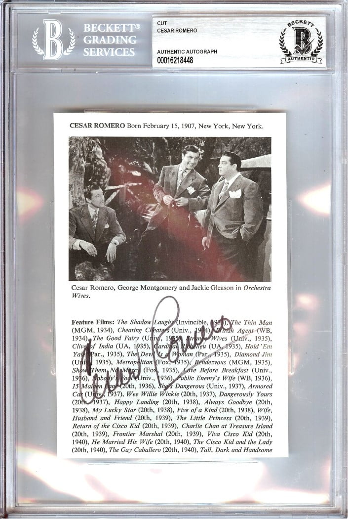 Cesar Romero Signed Autograph Cut Signature Orchestra Wives BAS Encased ...