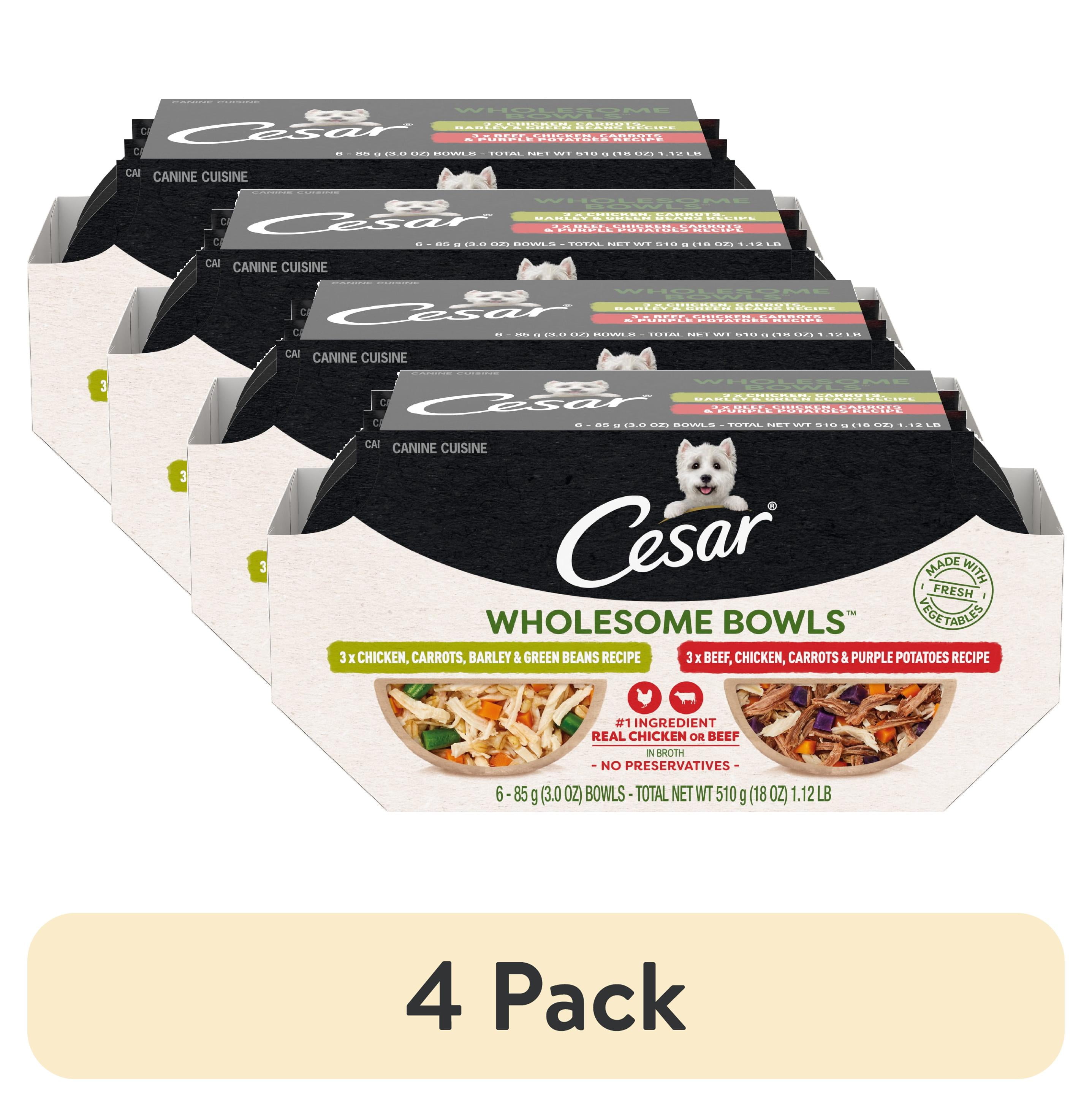 (4 pack) Cesar Wholesome Bowls Broth Wet Dog Food Variety Pack, 3 Oz ...