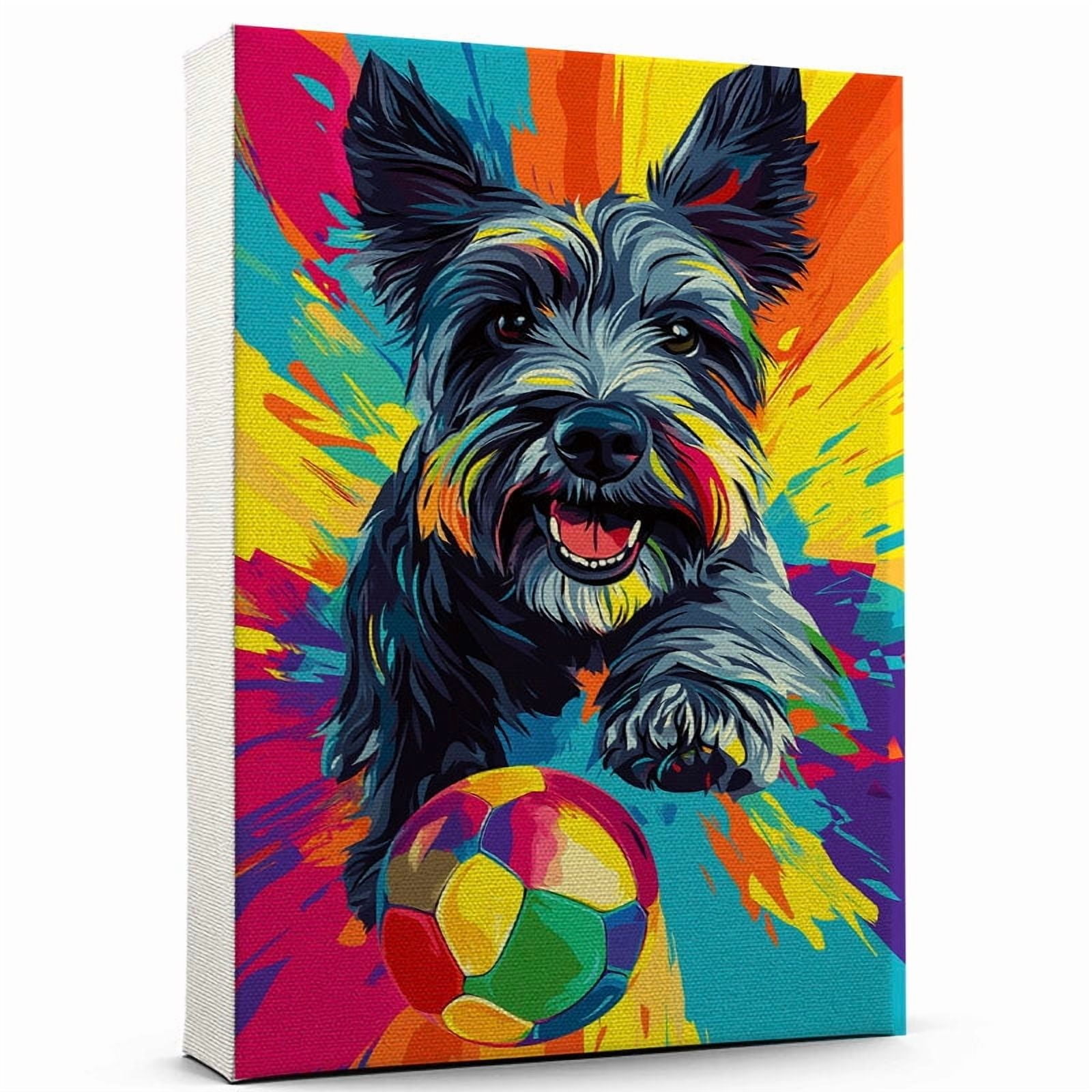 Cesky Terrier Dog Playing American Football Stretched Canvas Size 8x12 ...