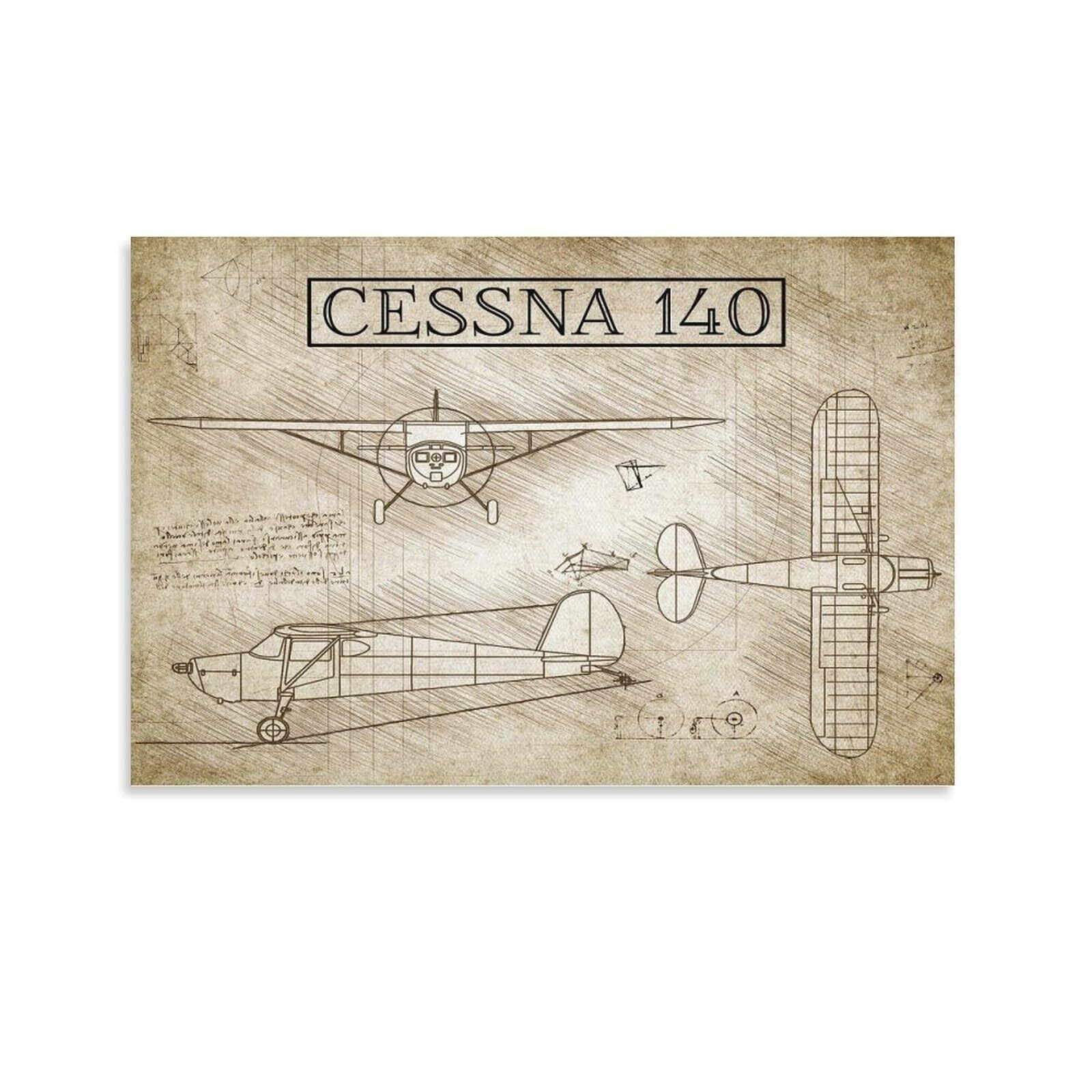 Cessna 140 Airplane Sketch Poster, Cessna 140A Civil Aviation Poster ...