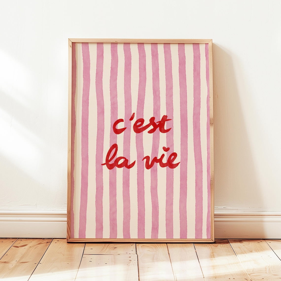 Cest La Vie Wall Art Print, Pink Red French Stripes Poster, Retro Girly ...