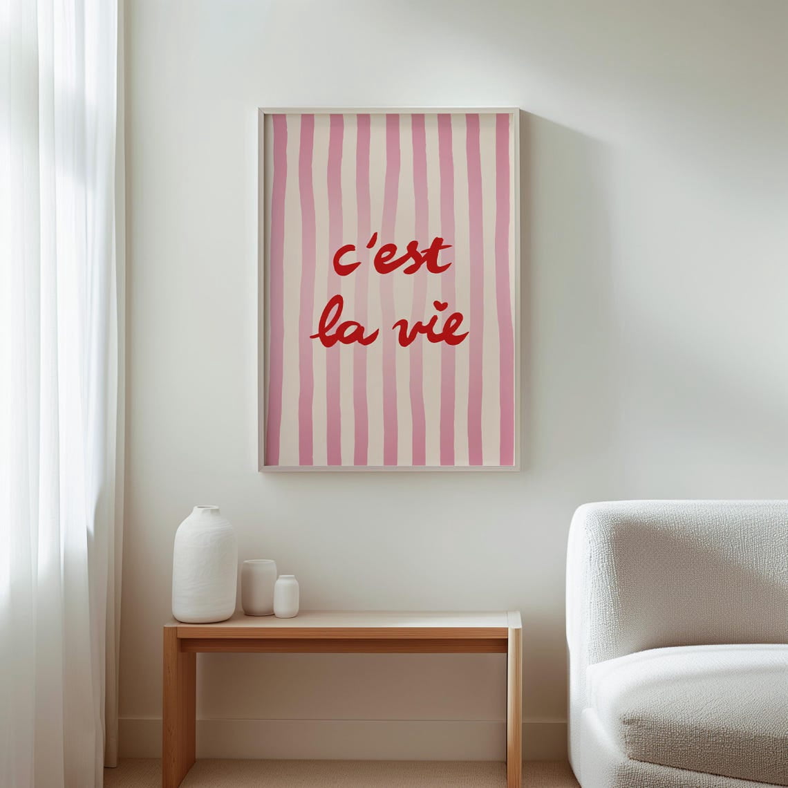 Cest La Vie Wall Art Print, Pink Stripes Typography Poster Unframed ...