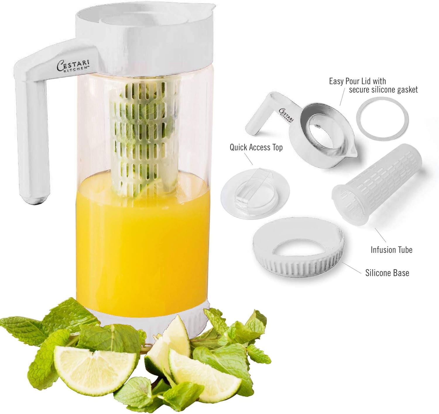 Cestari Kitchen 44 Ounce Borosilicate Glass Water Infusion Pitcher with ...