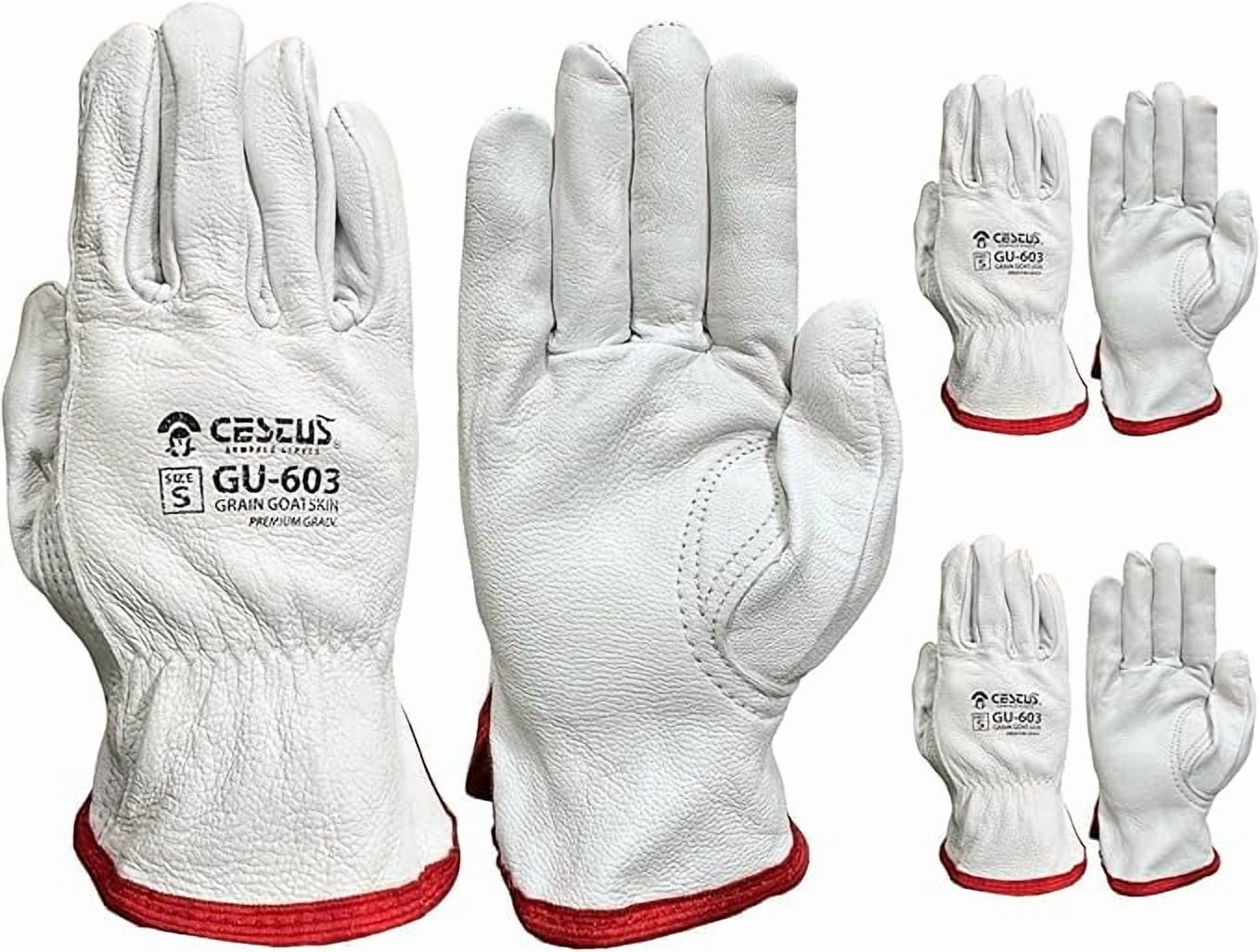 Cestus GU-603, 3 Pairs Premium Goatskin Leather Work Gloves, Unlined ...