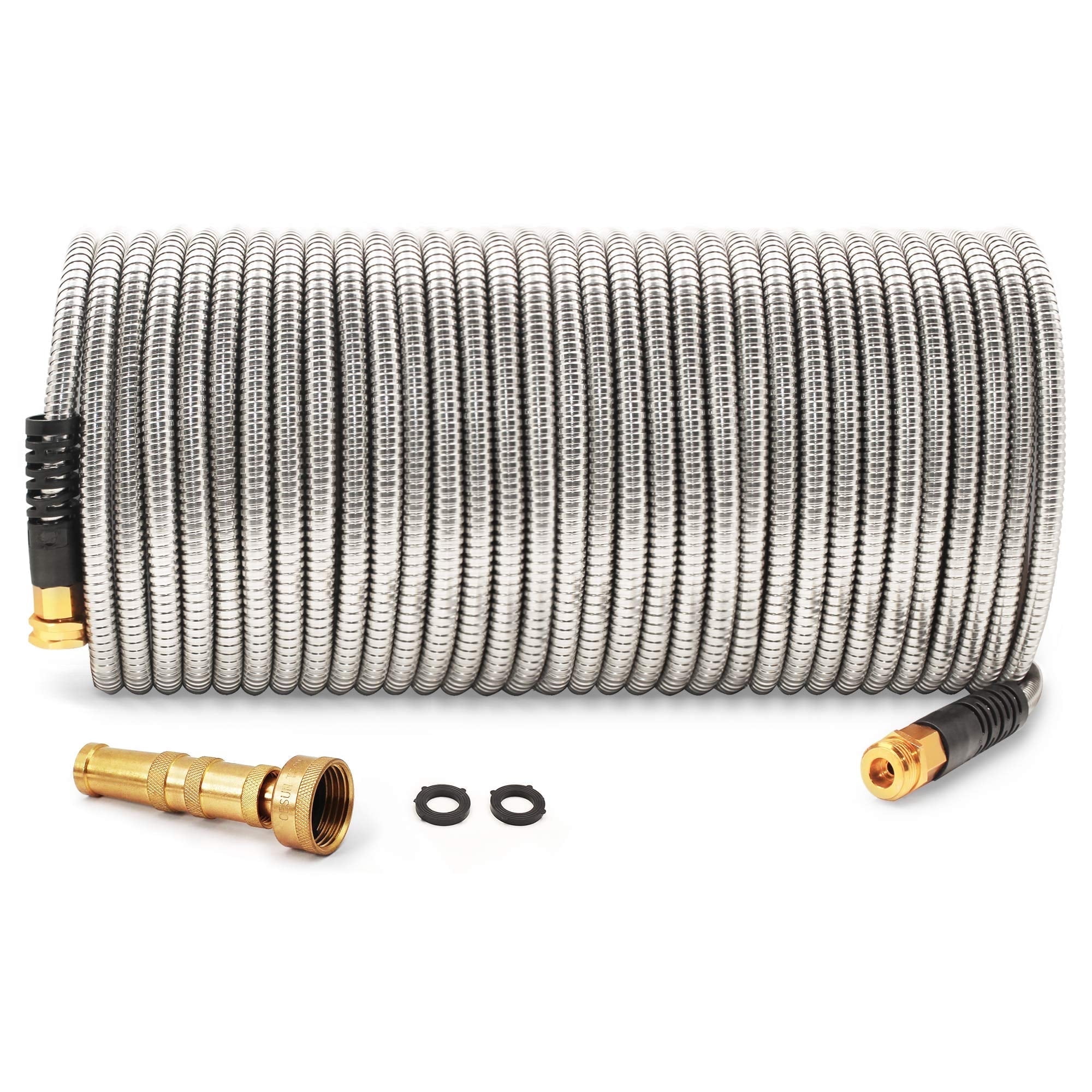 Cesun 100ft Metal Garden Hose, Reinforced Fittings, Reel Extender ...
