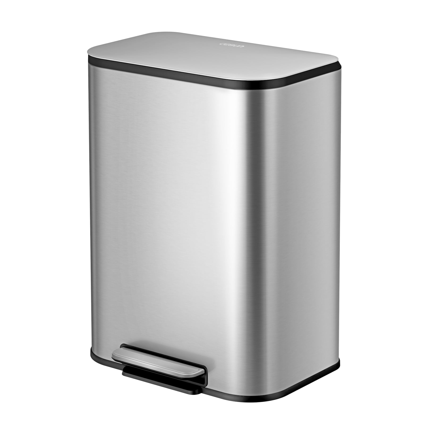Cesun 13 Gal/50L Kitchen Trash Can, Stainless Steel Step Garbage Bin, Nano Matte Silver Coated ...