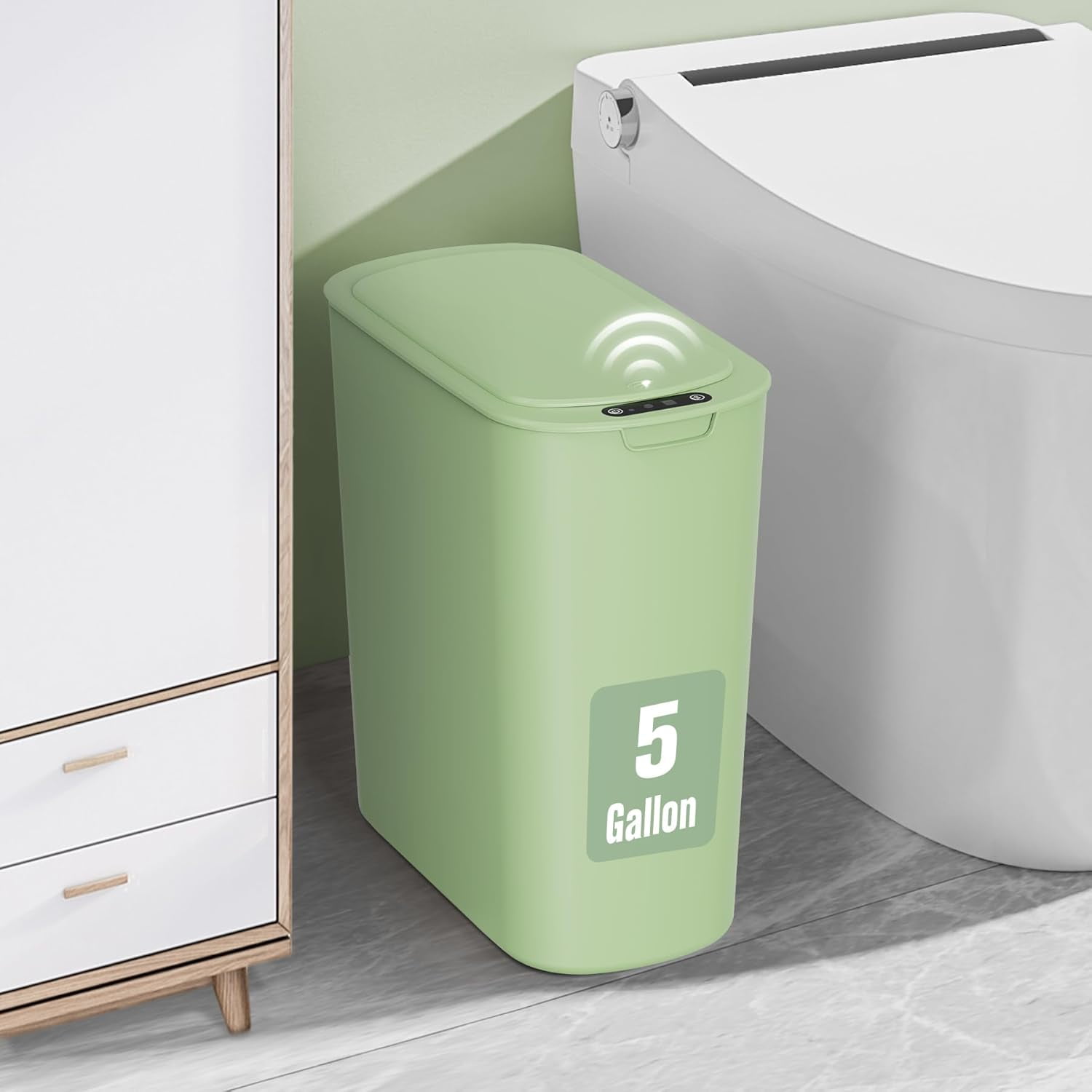 Cesun 5 Gallon Green Automatic Bathroom Trash Can, Touchless Motion ...