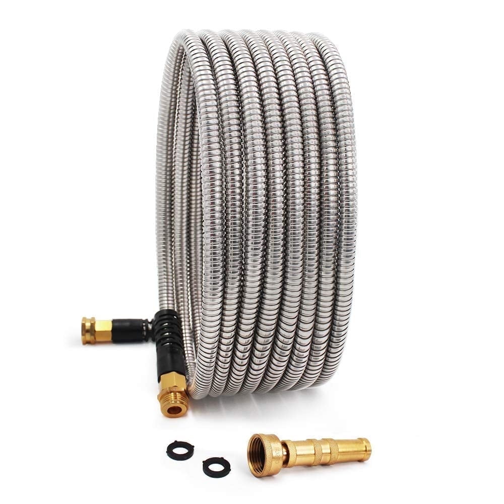 Cesun, Metal Garden Hose, 25ft, Reinforced Fittings & Reel Extender ...