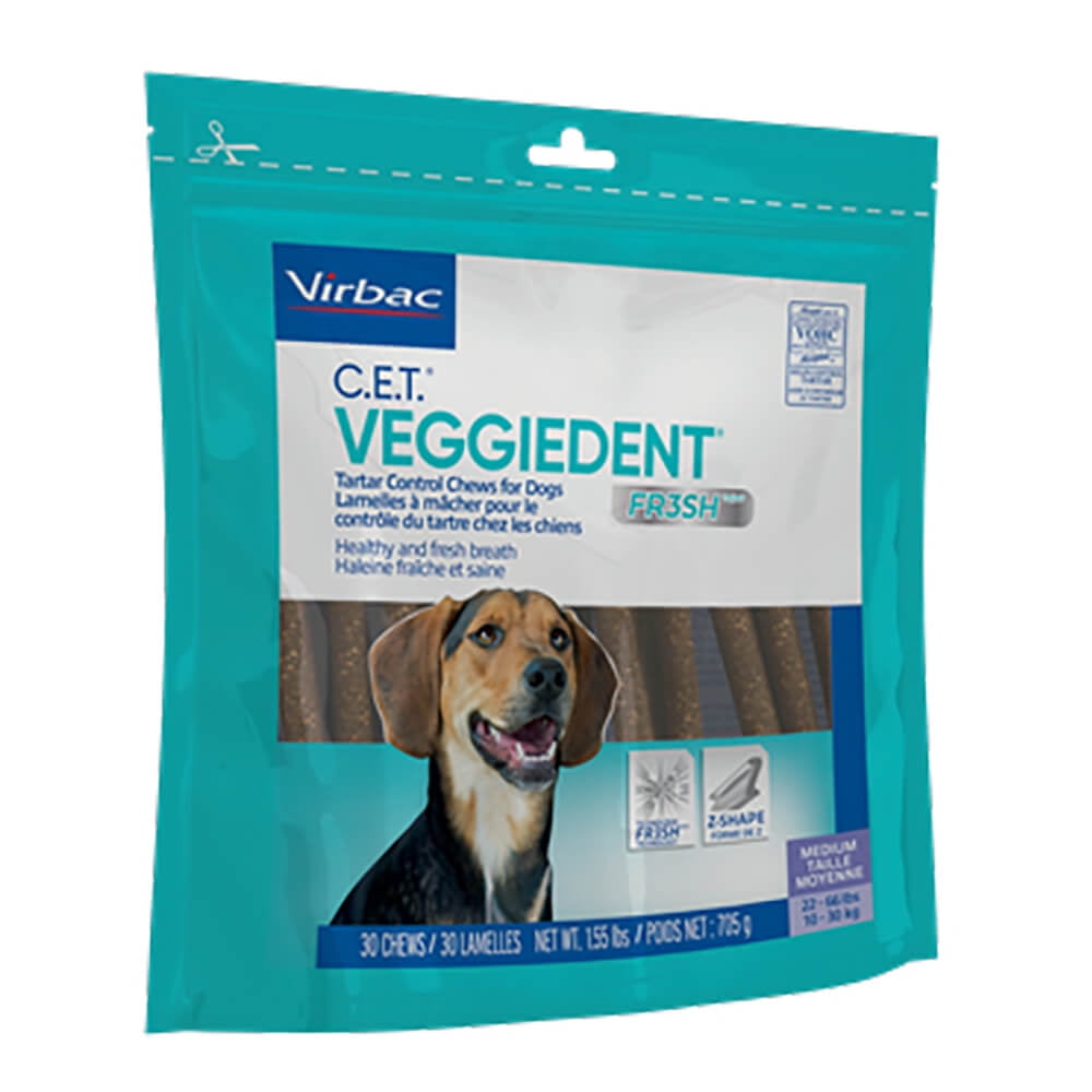 Virbac C.E.T. VeggieDent Fr3sh Dental Chews, Medium, 30 ct - Walmart.com