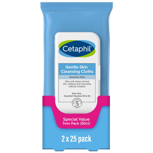 Cetaphil Gentle Skin Cleansing Cloths, 50ct, Twin Pack, Fragrance Free ...