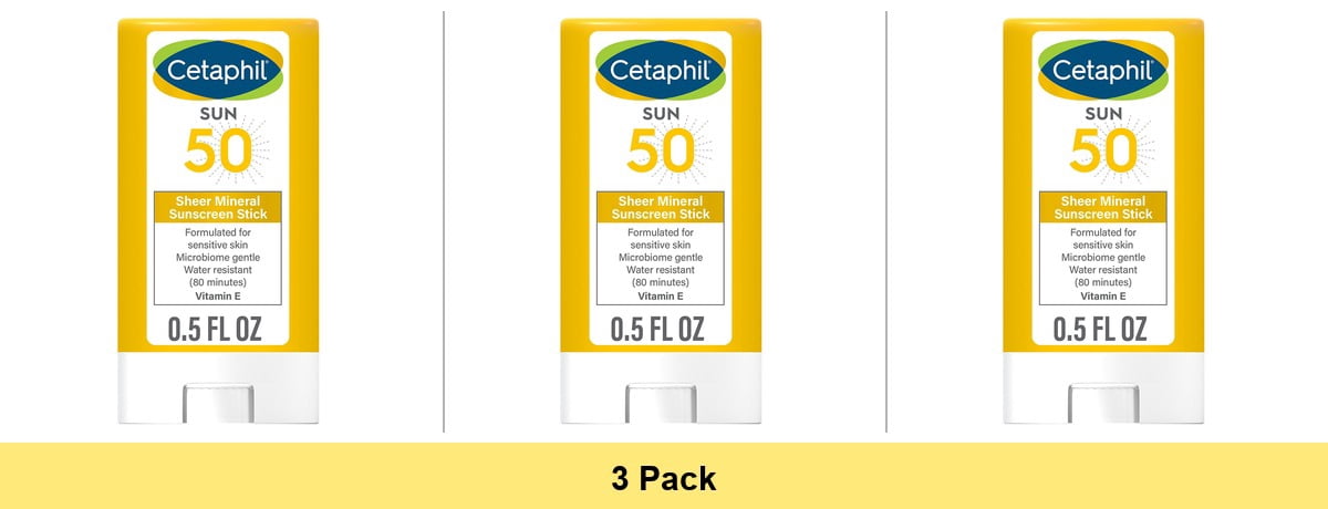 Cetaphil Sheer Mineral Sunscreen Stick SPF 50, 0.5 oz - 3 Pack ...