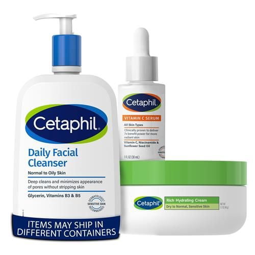 Cetaphil Vitamin C Serum, 1Oz + Rich Hydrating Night Cream For Face, 1. ...