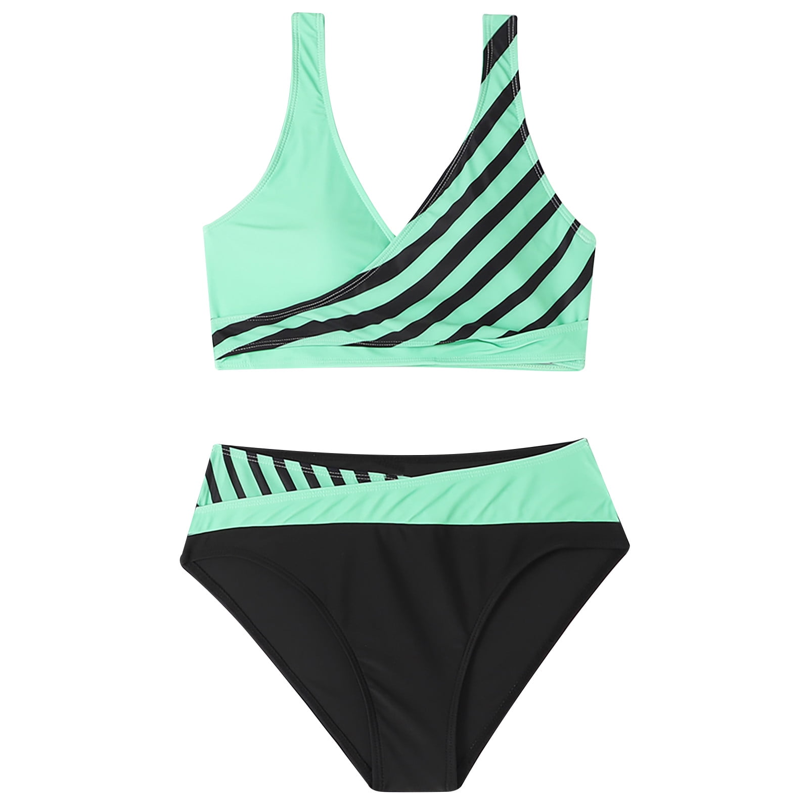 Cethrio 2 Piece Swimsuit For Womens 2024 Summer Split Stripe Sexy Open