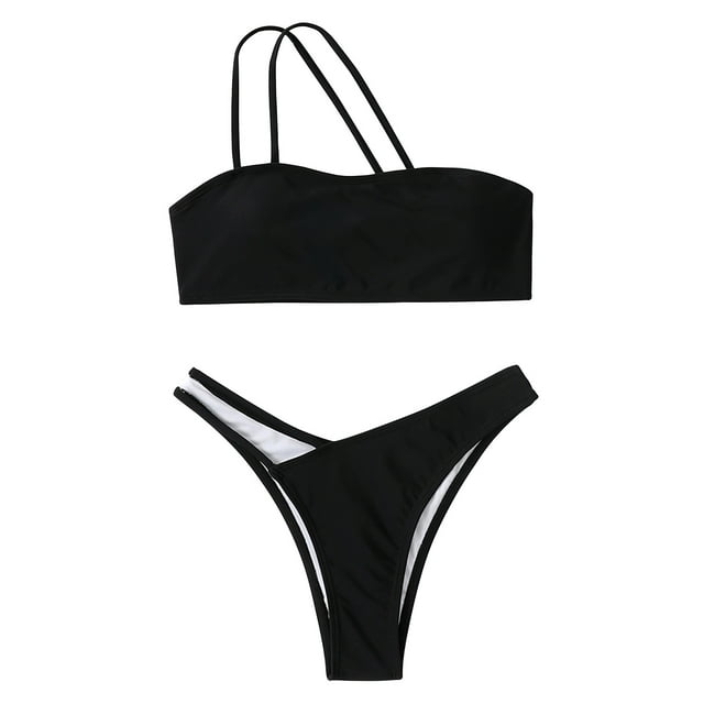 Cethrio Bathing Suit Women Swimsuits Solid Sexy Slim One Shoulder