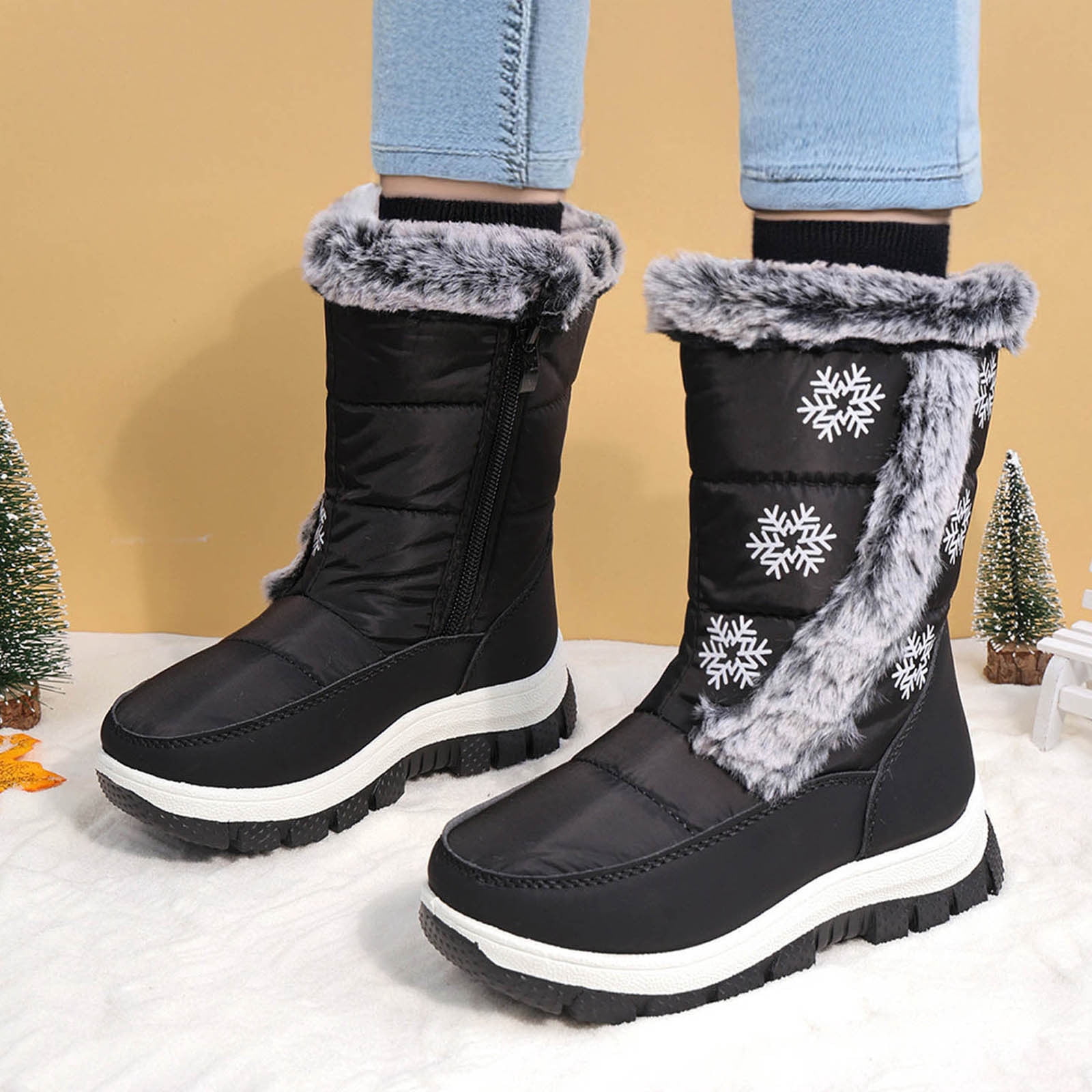 Cethrio Big Girls Snow Boots, Non-slip Thermal Mid Calf Skiing Winter ...