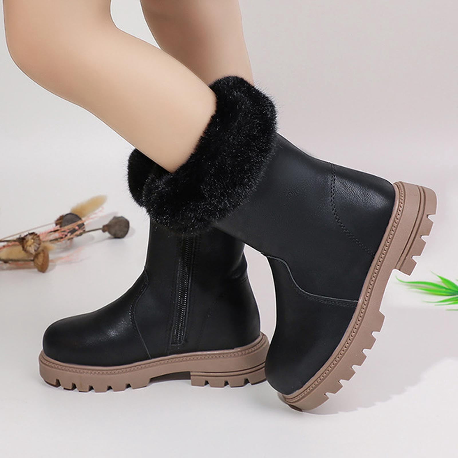 Cethrio Big Girls Thermal Booties, Zipper Winter Non-slip School Winter ...