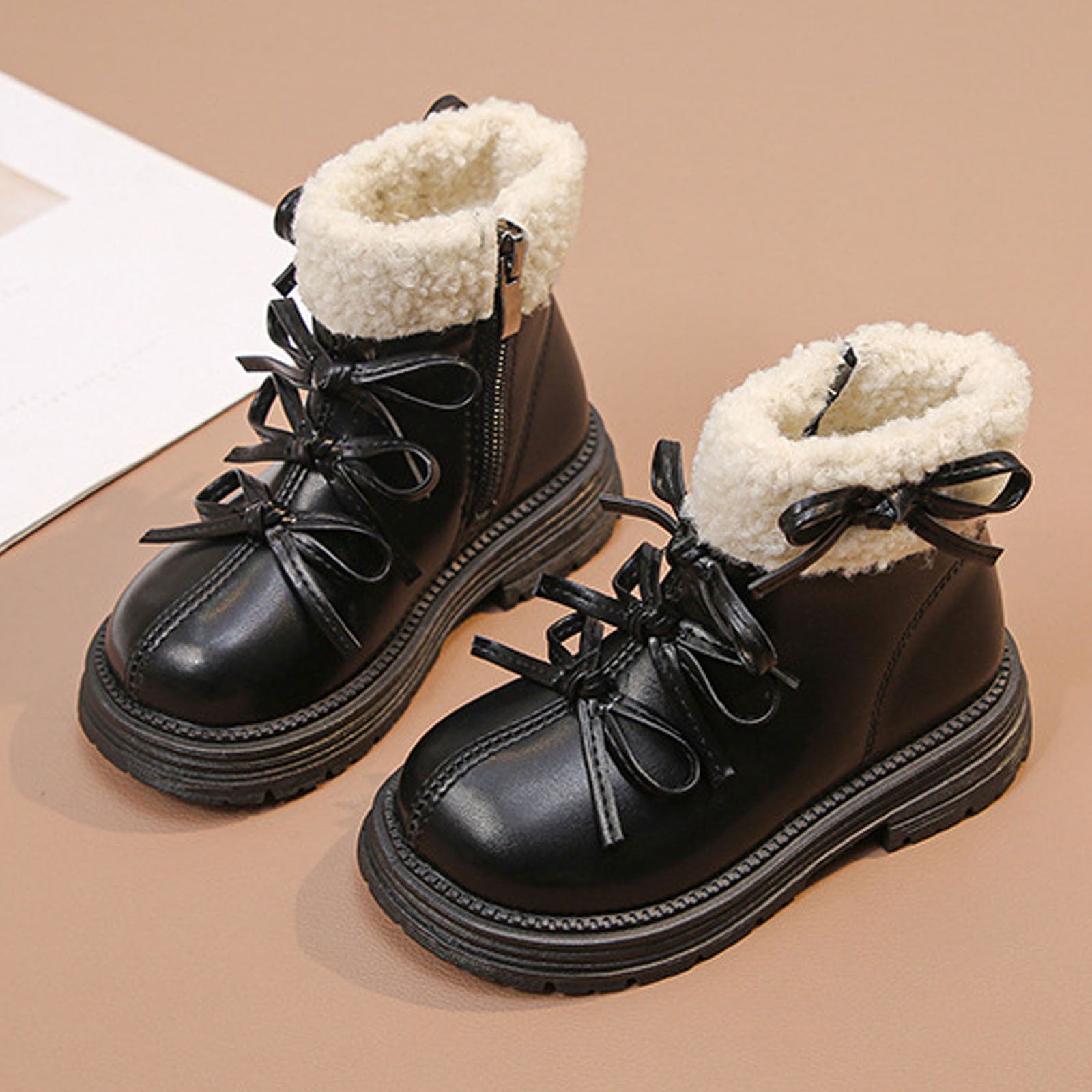 Cethrio Booties for Girl, Zipper Outdoor Non Slip Princess Winter Shoes ...