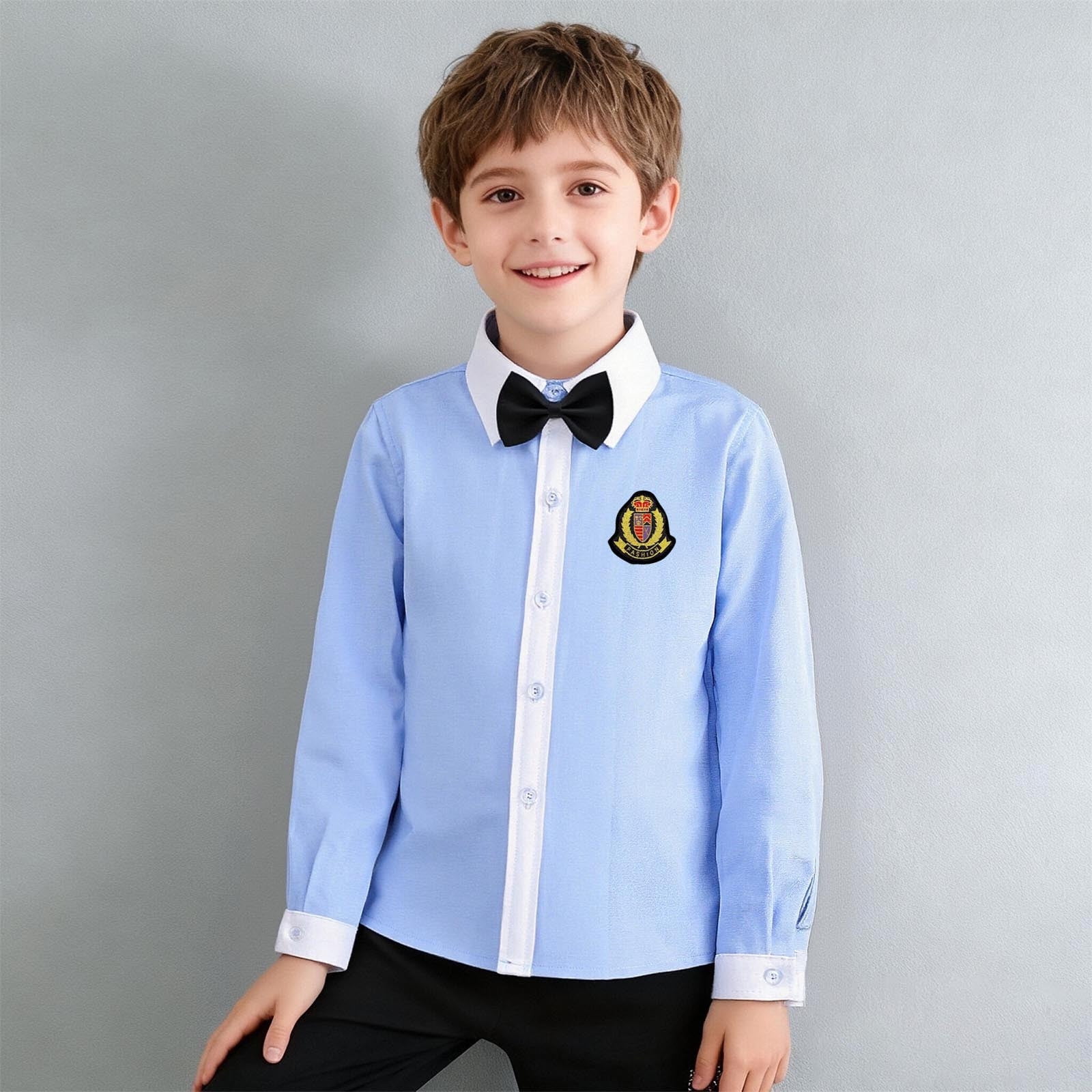 Cethrio Boys' Button Down Shirts, Cotton Casual School Uniform Bow Tie ...