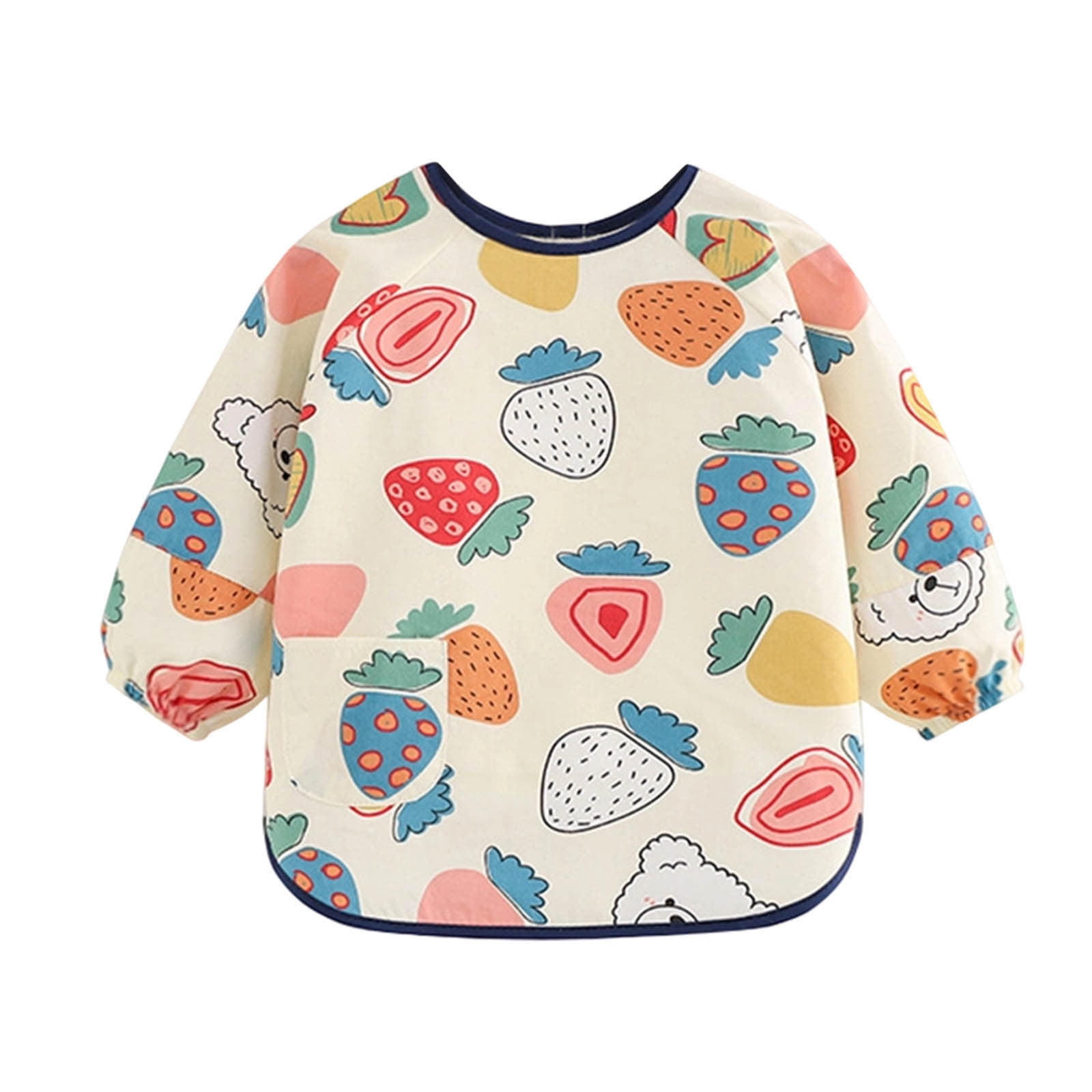 Cethrio Boys Eating Bibs, Printed Crew Neck Long Sleeve Cotton Feeding ...