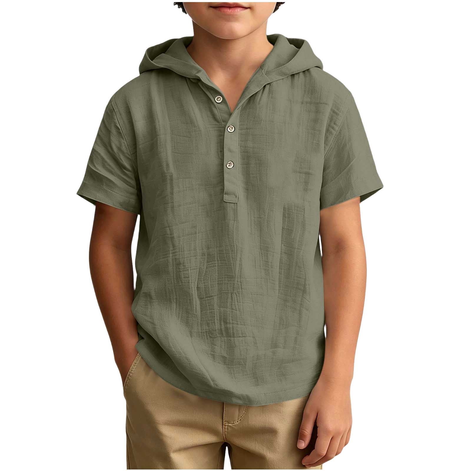 Cethrio Boys T Shirts, Faux Cotton Linen Hooded Short Sleeve Casual ...