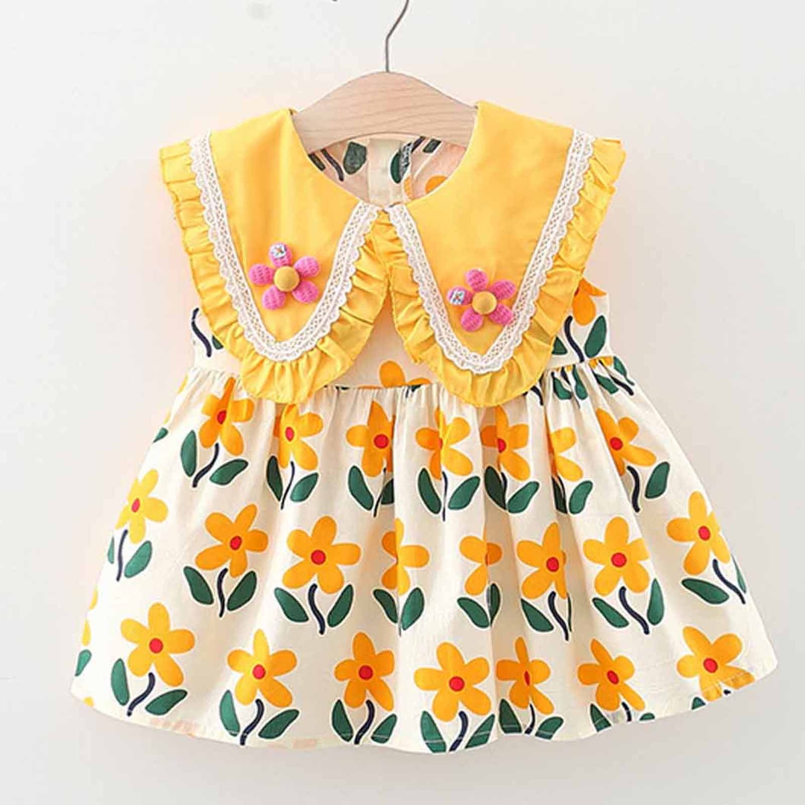 Wavsuf Children Girls Summer Dress Cute Yellow Children's Clothing Size ...
