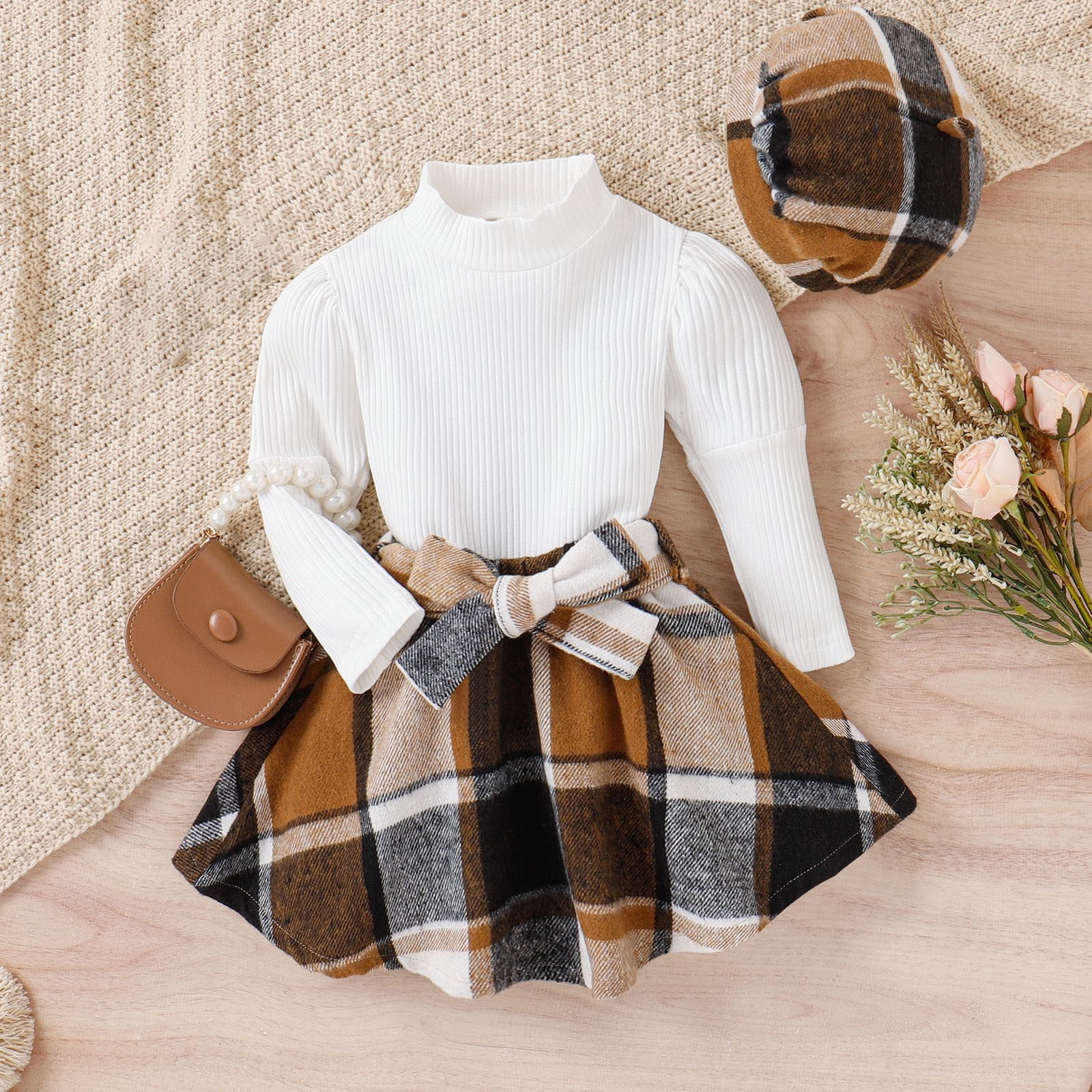 Cethrio Clothes Sets for Girls Top with Skirt+Hat Plaid White Skirt Set ...