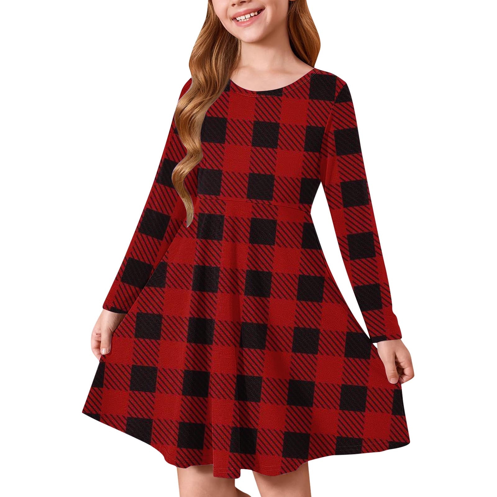 Cethrio Fall Dresses for Girls, Christmas Plaid Dance Long Sleeeve ...